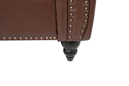 ONCIN Chesterfield Sofa for Living Room, 3 Seater Sofa Couch Faux Leather Fabric Home Seating Couch Sofa for Home Furniture (Dark Brown)