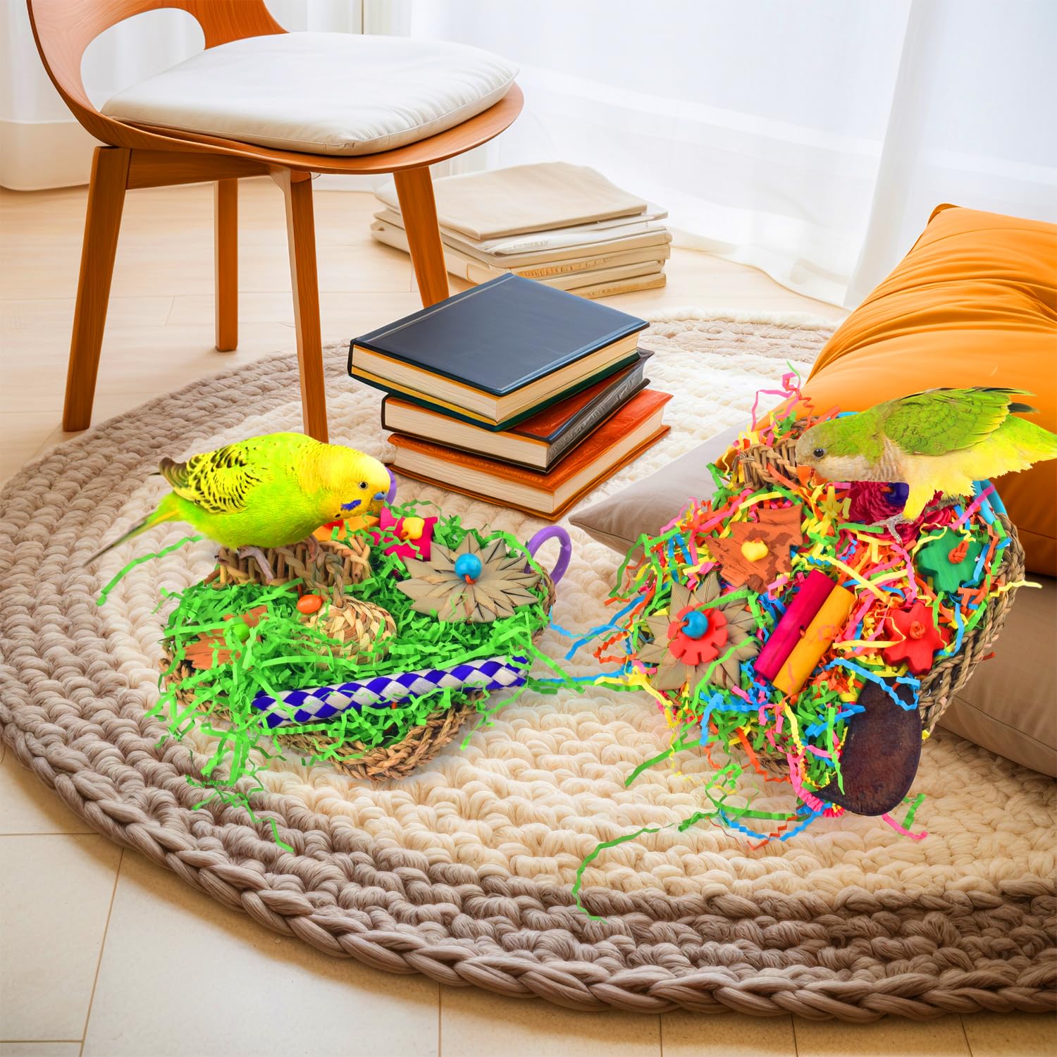 KATUMO Bird Toys, Parrot Grass Mat Foraging Wall Toys Parakeet Shredder Toys for Cockatiel, Conure, Lovebird, Budgie, Parakeet Small Medium Birds