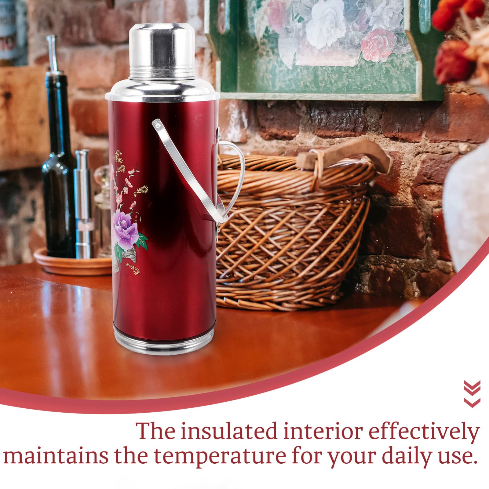 Housoutil Insulated Stainless Steel Water Bottle Chinese Traditional Flask Double Walled Travel Mug Vacuum Coffee Cup Keeps Hot and Cold Leakproof Lids