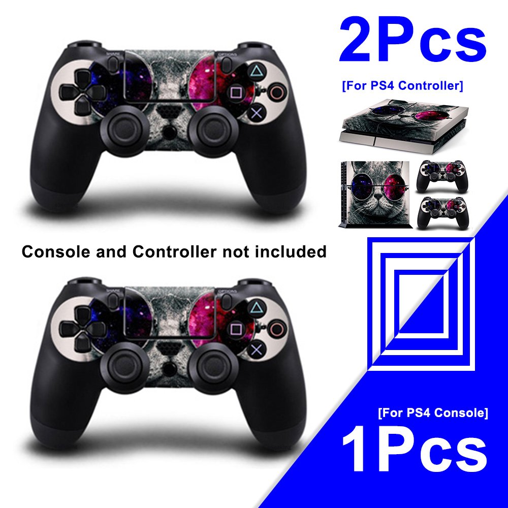eSeeking Whole Body Vinyl Skin Sticker Decal Cover for PS4 Console and 2PCS Controllers Skins Cool Cat