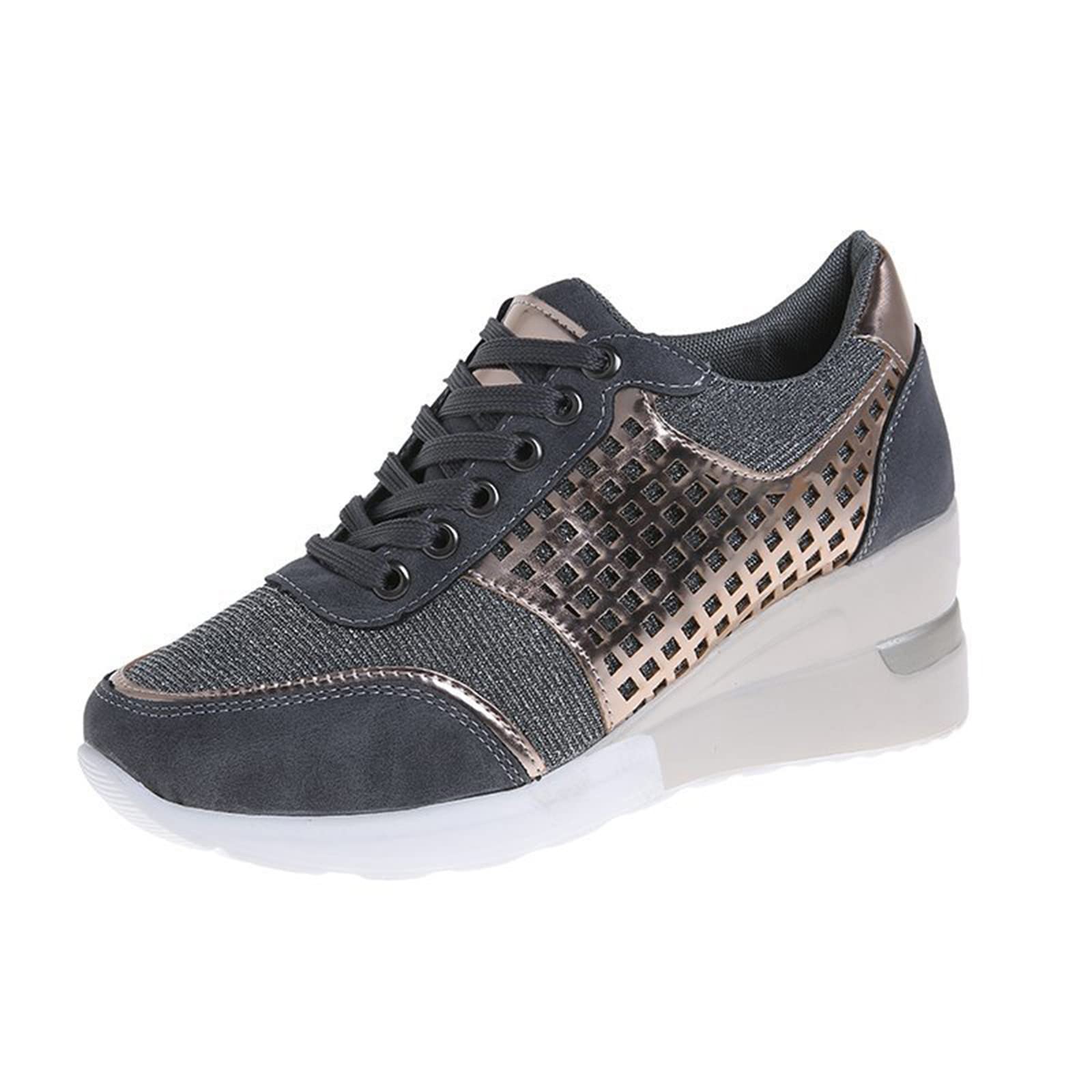 FASDNENDYS Ladies Fashion Leopard Print Leather Surface Breathable Casual Lace Up Wedge Close Toe Swim Shoes Grey