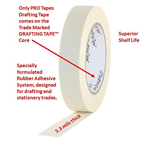 ProTapes Pro Drafting Flatback Paper Masking Tape specially formulated with a low tack adhesive system designed for the drafting and stationary trades, 60 yds Length x 1/2" Width (Pack of 1)
