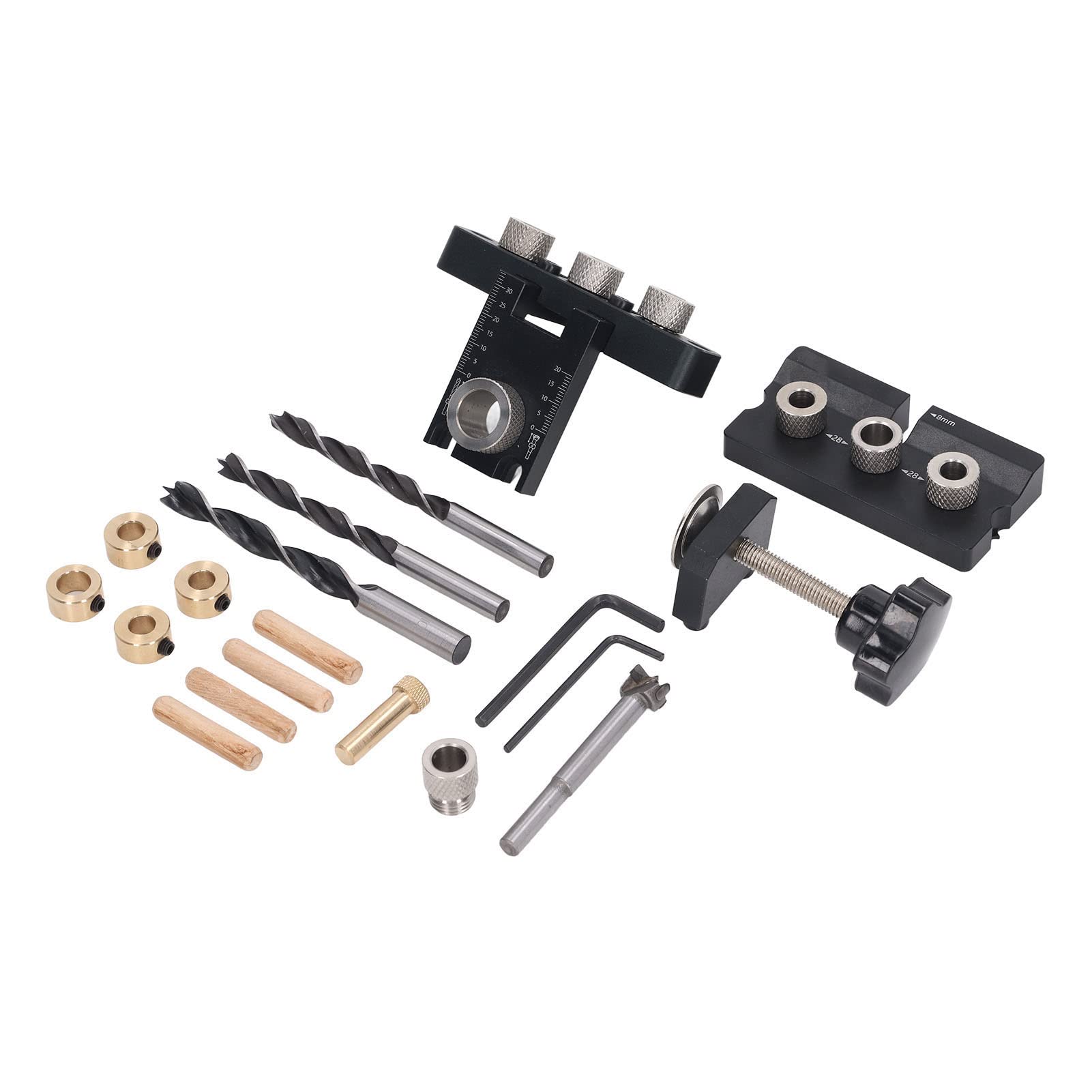 Dowel Drill Guide Kit, Doweling Jig Hole Puncher 3 in 1 Stable Resistant Accurate Aluminum Alloy with 8mm 10mm 15mm Drill Bit for Woodworking