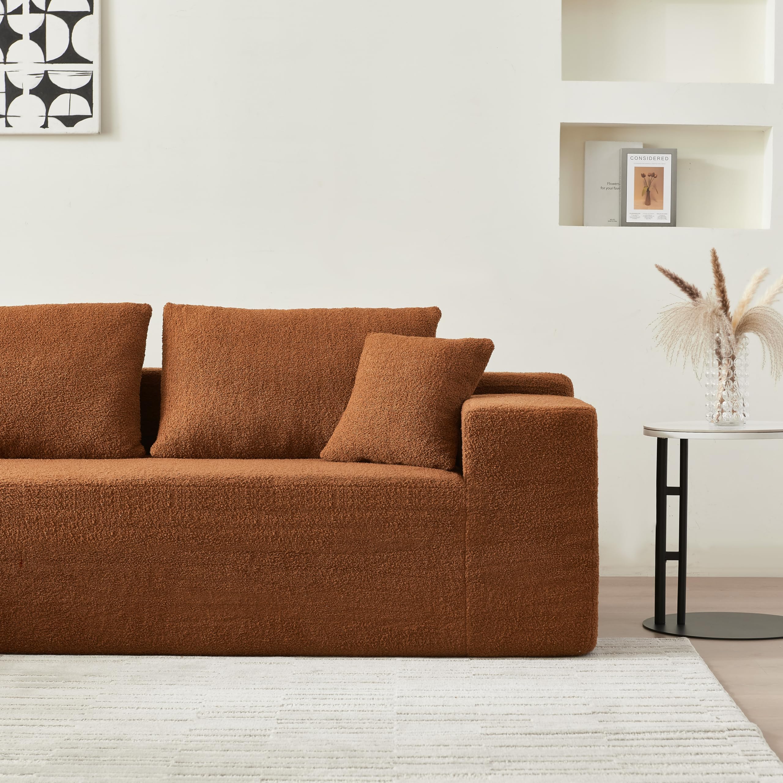 JURMALYN 104.33" Orange Sponge Sectional Sofa Cloud Couch for Living Room Fabric L-Shape Sofa Couch with Chaise, Comfy High Density Sponge Floor Sofa