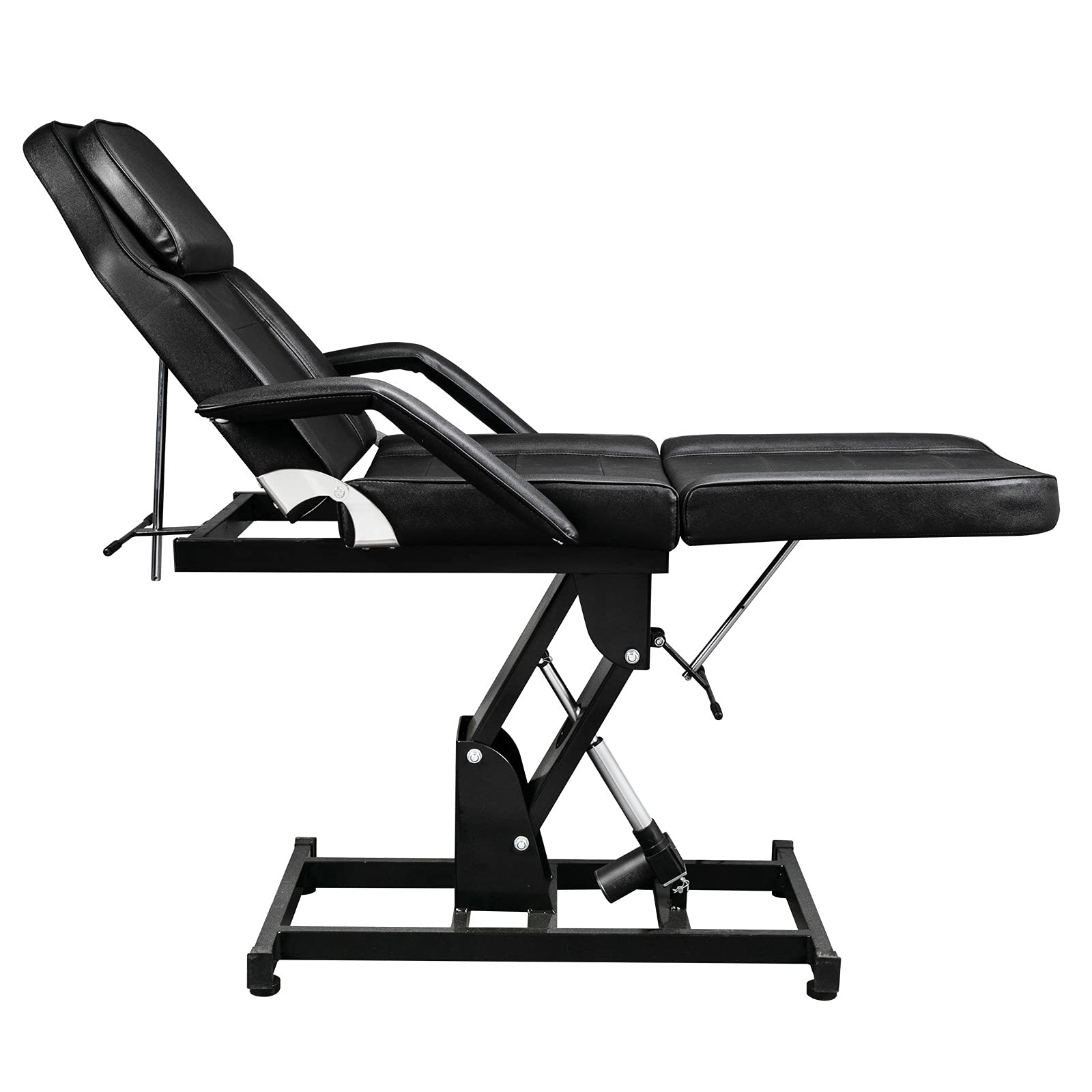 MENGK 72in 3-Section Spa Beauty Salon Tattoo Massage Bed with Motorized Reclinable Height Power Lift & Stool Black