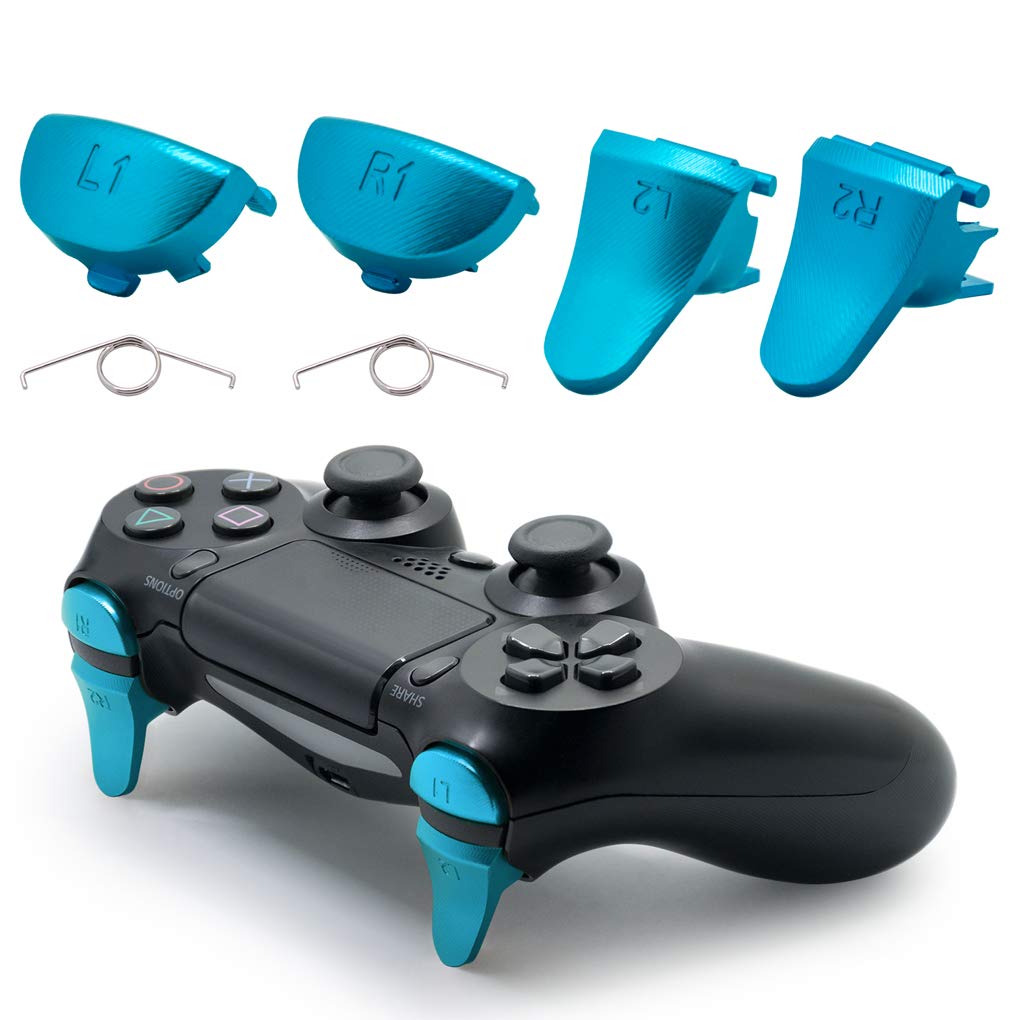 TOMSIN Replacement Triggers for PS4 Slim/ PS4 Pro Controller, Aluminum Metal L1 R1 L2 R2 Trigger Buttons for PS4 Controller Gen 2 (Blue)