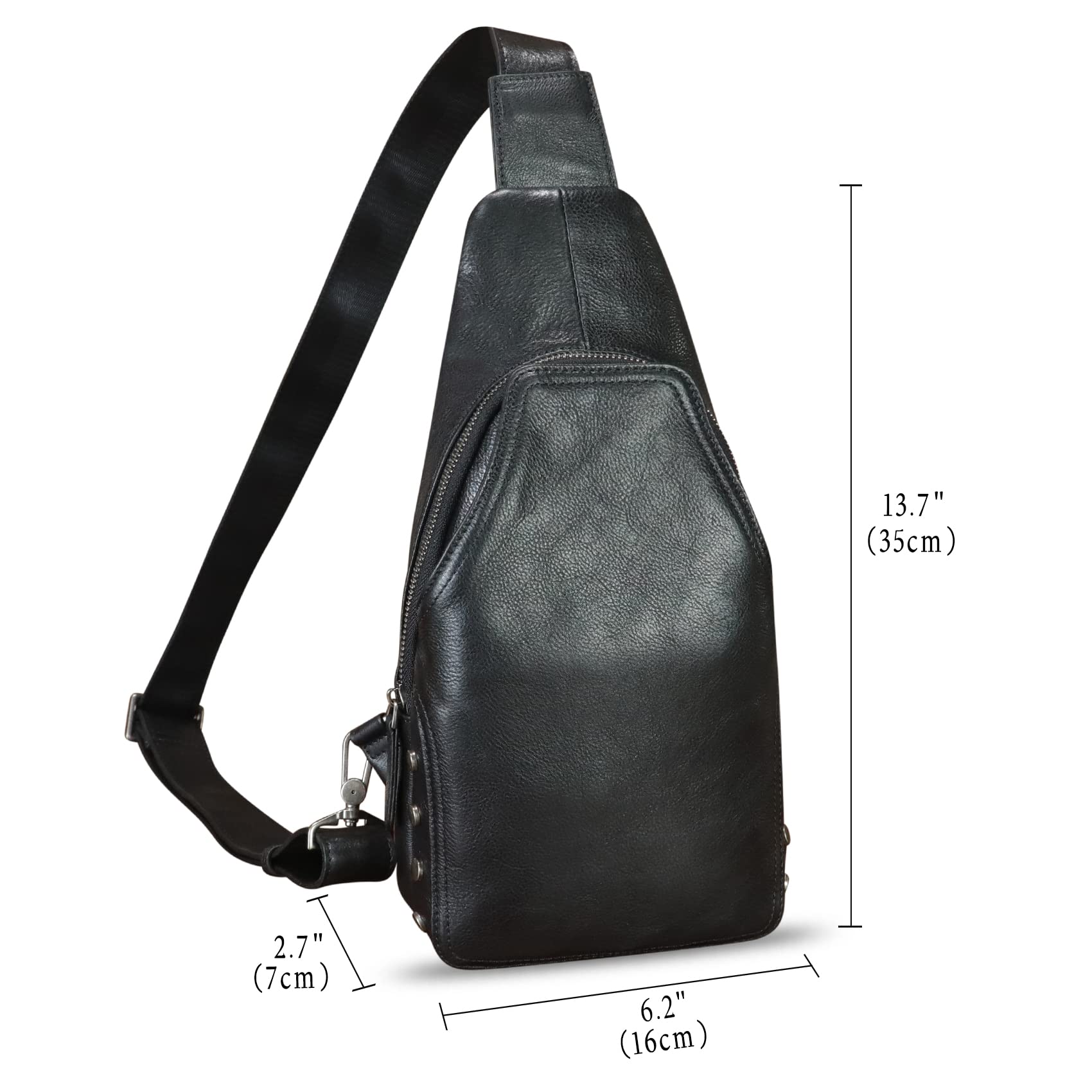 FEIGITOR Genuine Leather Sling Bag Retro Crossbody Sling Backpack Handmade Chest Shoulder Daypack Purse Fanny Pack (Black)