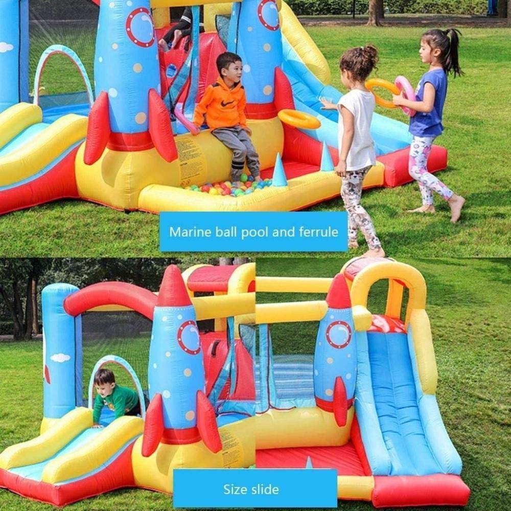 Inflatable Castle for Children, Toy Square Climbing Wall Inflatable Castle and Slide, Indoor Small Rocket Slide Trampoline Playground Equipment Rugged Color 185 280 340Cm A