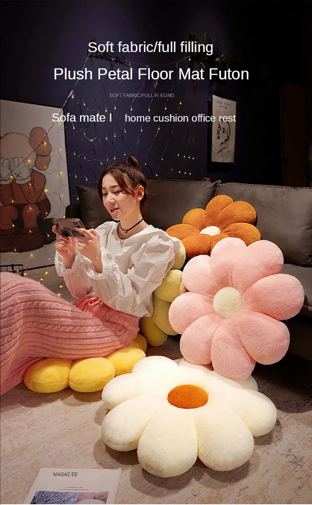 Imitation Rabbit Fur Petal Cushion Office Chair Cushion Bedroom Bay Window Cushion Sofa Cushion.Vikcewn. (15 inches (About 38CM), Pink)