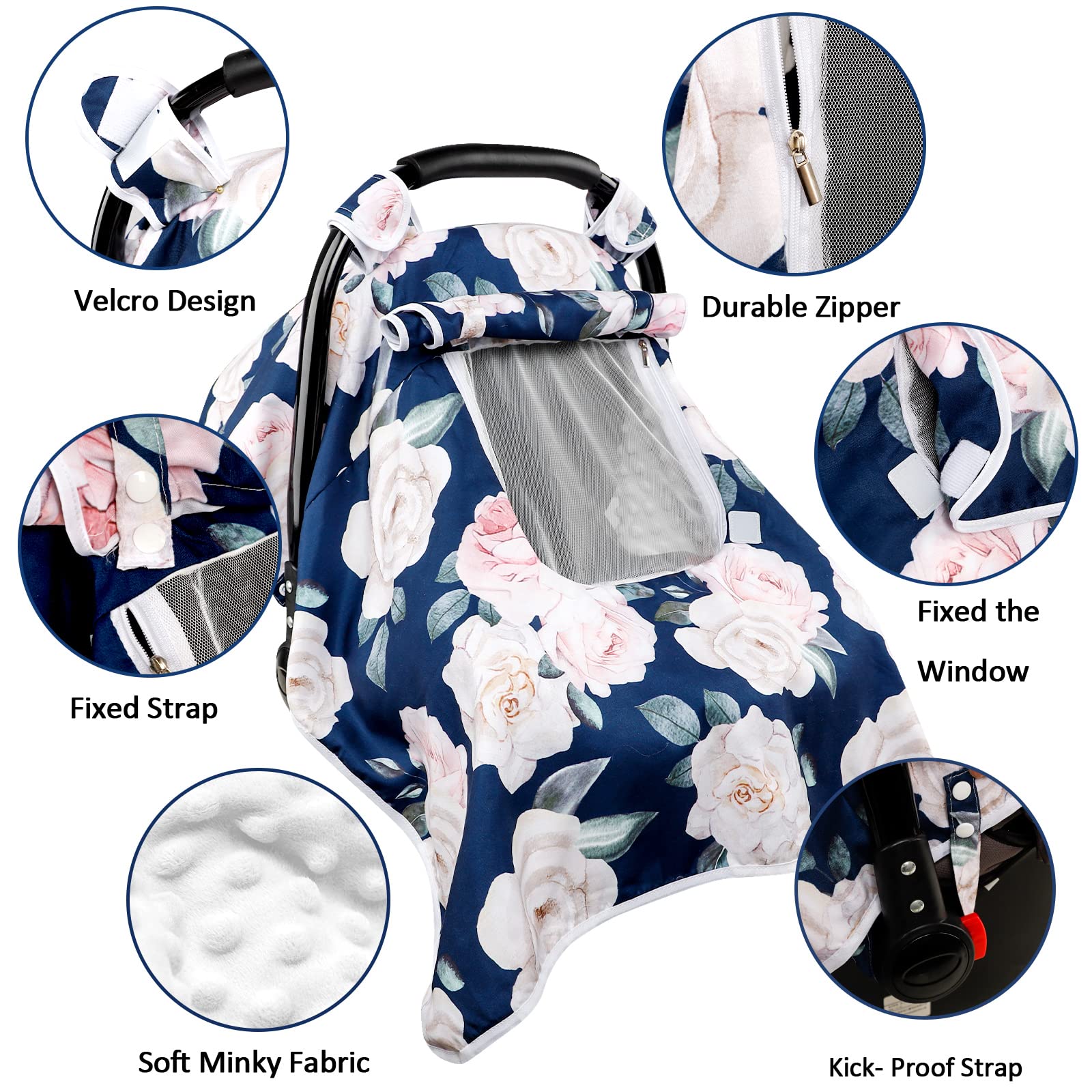 Hooyax Carseat Canopy Cover with Peep Window and Baby Blanket for Girls, Soft and Comfortable,Floral