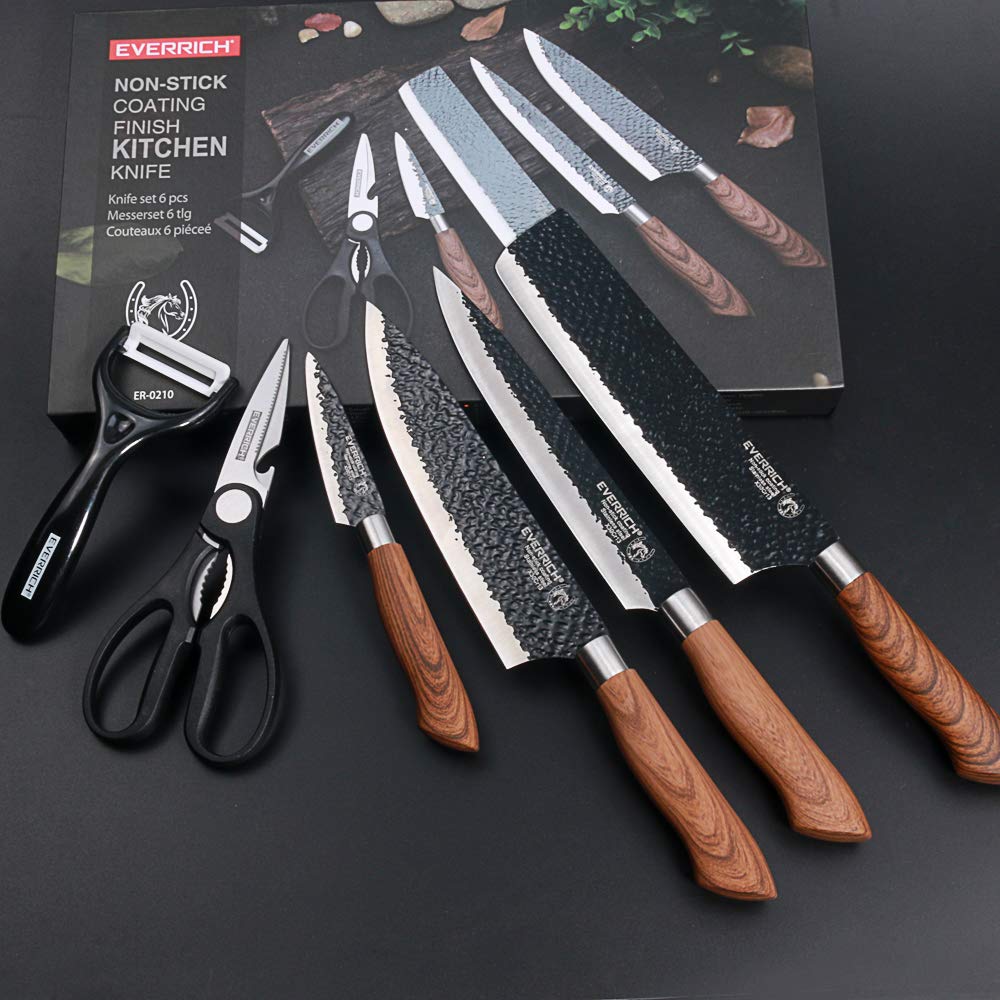 Kitchen Cutting Knives Set for Home, Sharp knives Set for the Kitchen Non-Stick Blades and Ergonomic Design Handles, Chef Knife Set with Gift Box Including Peeler and Shears