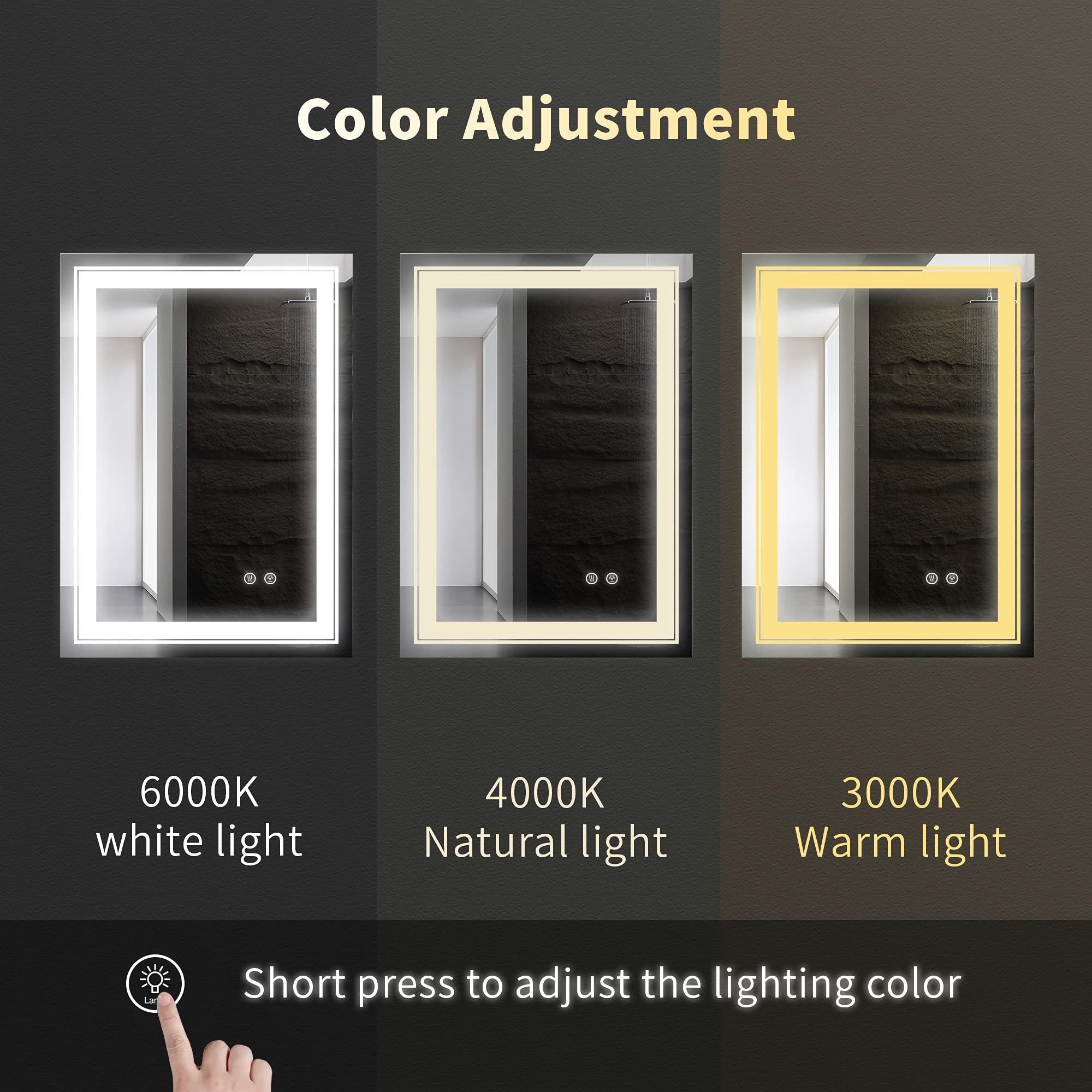 FRALIMK LED Bathroom Vanity Mirror 20x28 Inch Lighted Bathroom Wall Mirror, Dimmable Lights (3 Modes), Anti-Fog, Horizontal, Vertical
