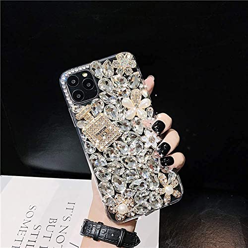 iPhone 13 Pro Max Glitter Case, Luxury Diamond Rhinestone 3D Perfume Bottle & Flower Soft TPU Cover for Women & Girls