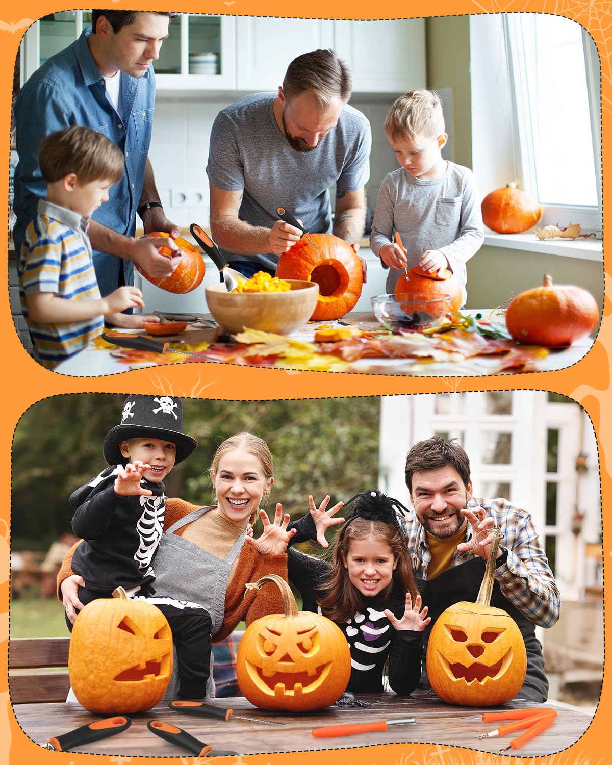 Luditek Pumpkin Carving Kit, 17 PCS Professional Stainless Steel Pumpkin Carving Tools with 4 Electronic Candles Lights and 10 Stencils, Halloween Gifts Jack-O-Lanterns Cutting for Adults Kids