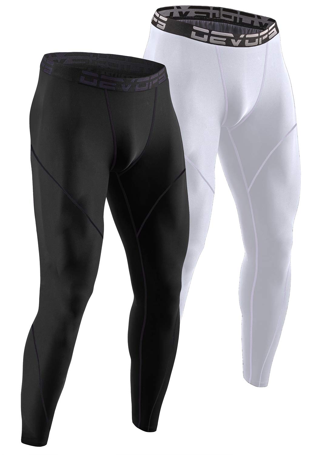 DEVOPS Men's Thermal Compression Pants, Athletic Leggings Base Layer Bottoms (2 Pack) (Medium, Black/White)