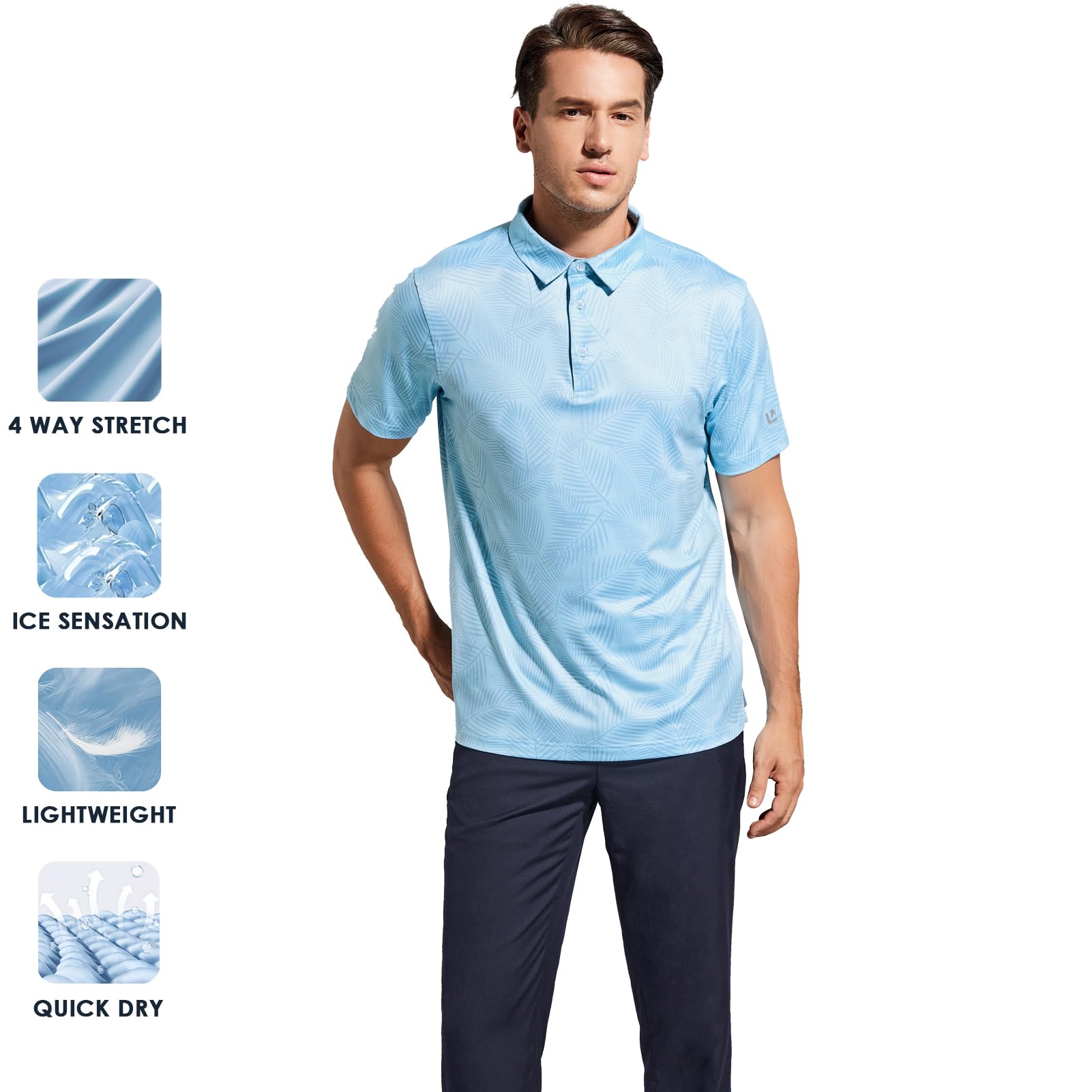 Ephemoca Men's Performance Dry Fit Golf Shirt, Quick-Dry Short Sleeve Polo, Moisture Wicking Sky Blue M