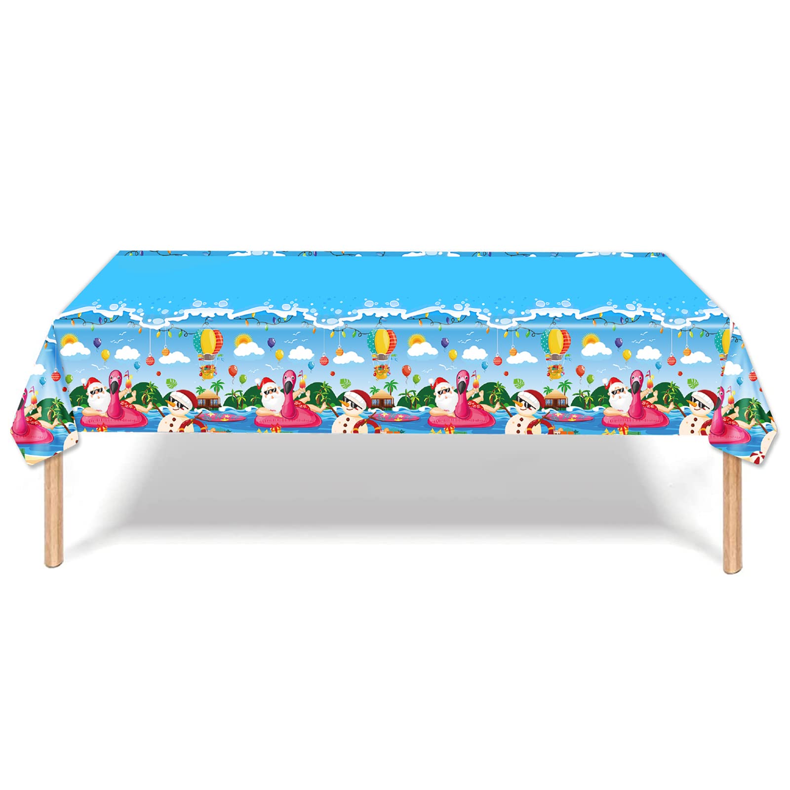 Dreasmt Christmas in July Tablecloths Table Decorations - Summer Beach Hawaiian Santa Plastic Table Covers for Pool Hawaii Mele Kalikimaka Tropical Christmas Party Decorations