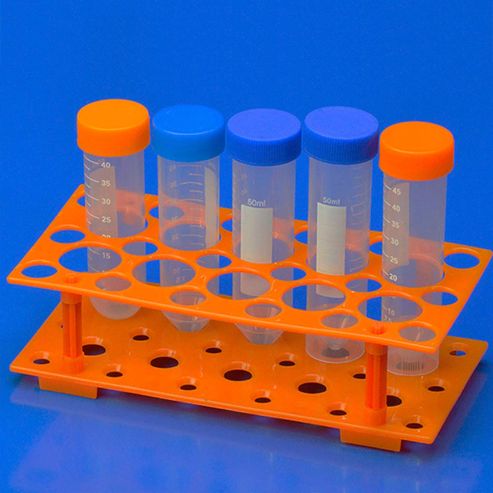 Test Tube Rack, Centrifuge Tube Holder (2 Pack - Blue and Orange) for 10ml, 15ml, 50ml, Detachable Plastic Stand, 28 Well