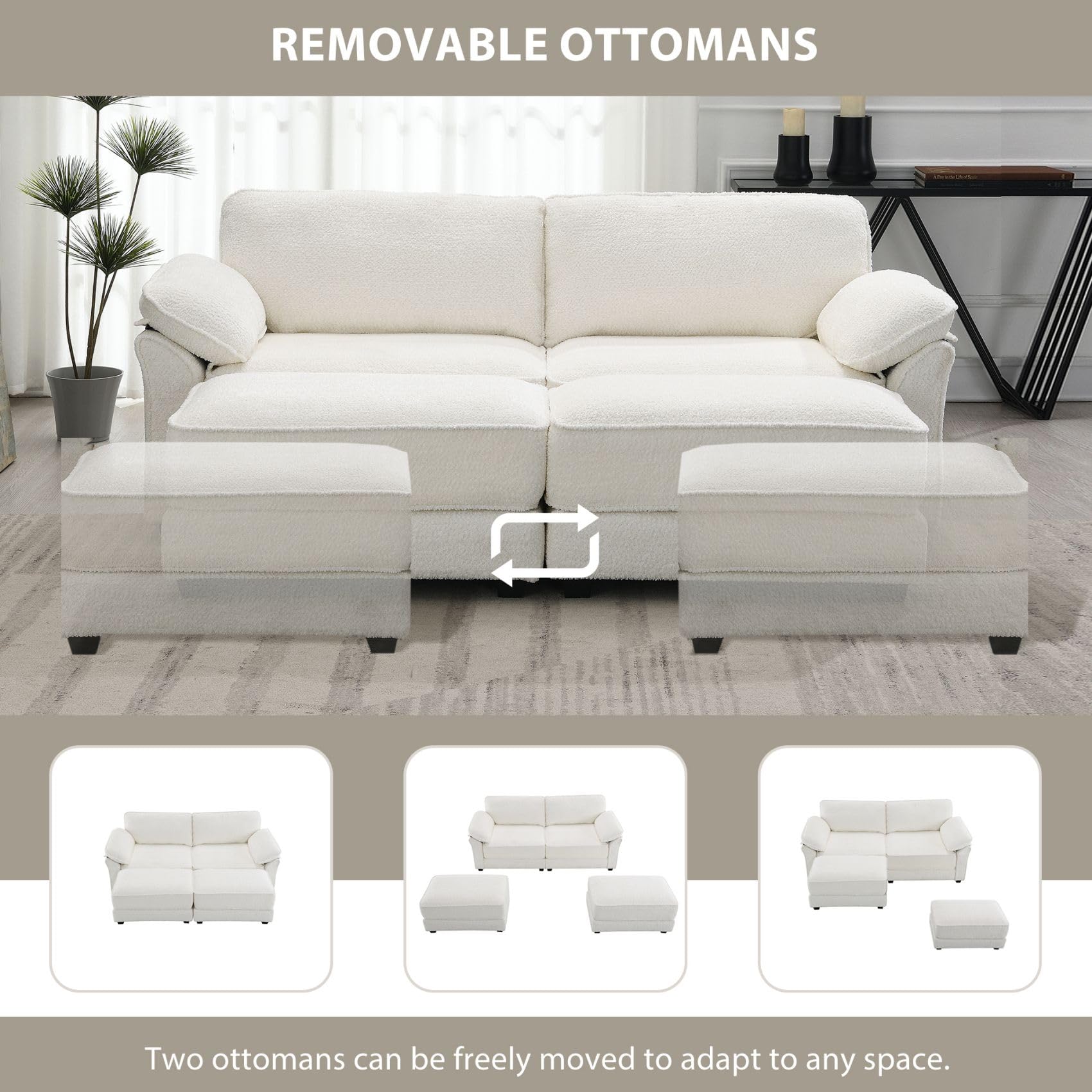 Merax 81" Modular Sectional Couches for Living Room, L Shape Pull Out Convertible Sleeper Sofa Bed with Ottoman in Apartment, Office, Dorm, White
