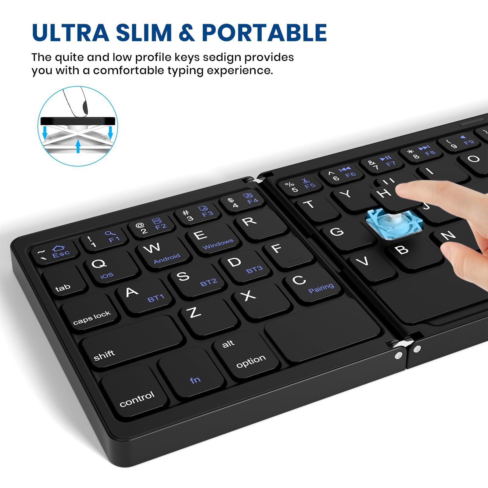 HAMOPY Foldable Keyboard, Tri-Folding Wireless Portable Bluetooth Keyboard with Sensitive Touchpad Mouse (Sync Up to 3 Devices), Pocket-Sized Rechargeable Travel Keyboard for Windows Mac Android iOS