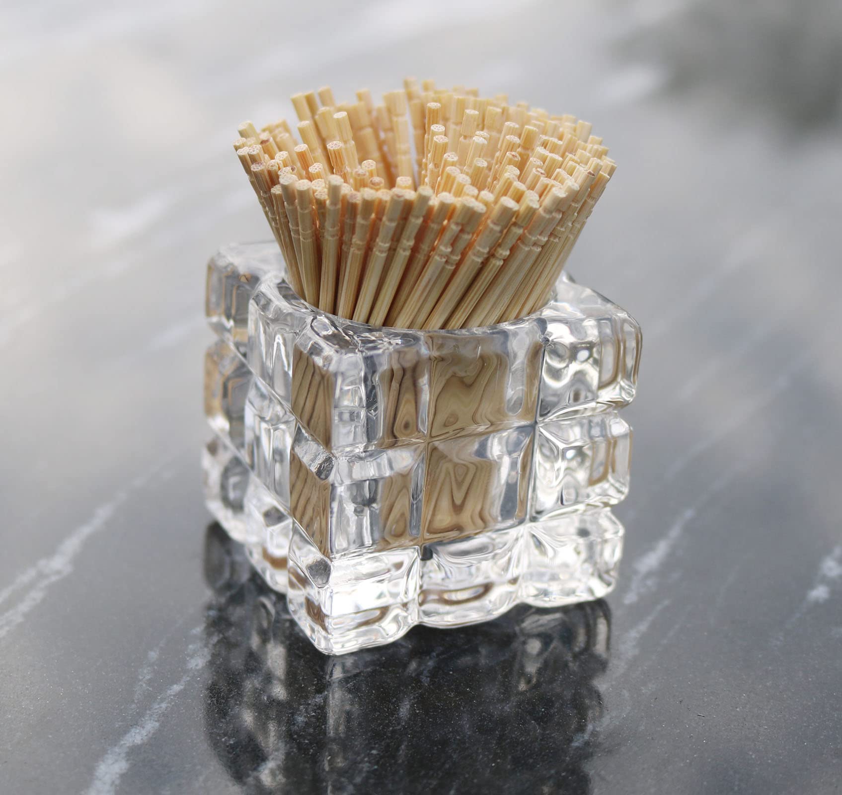 HillSpring Toothpick Holder, Decorative Glass Toothpick Jar with 200 Bamboo Toothpicks