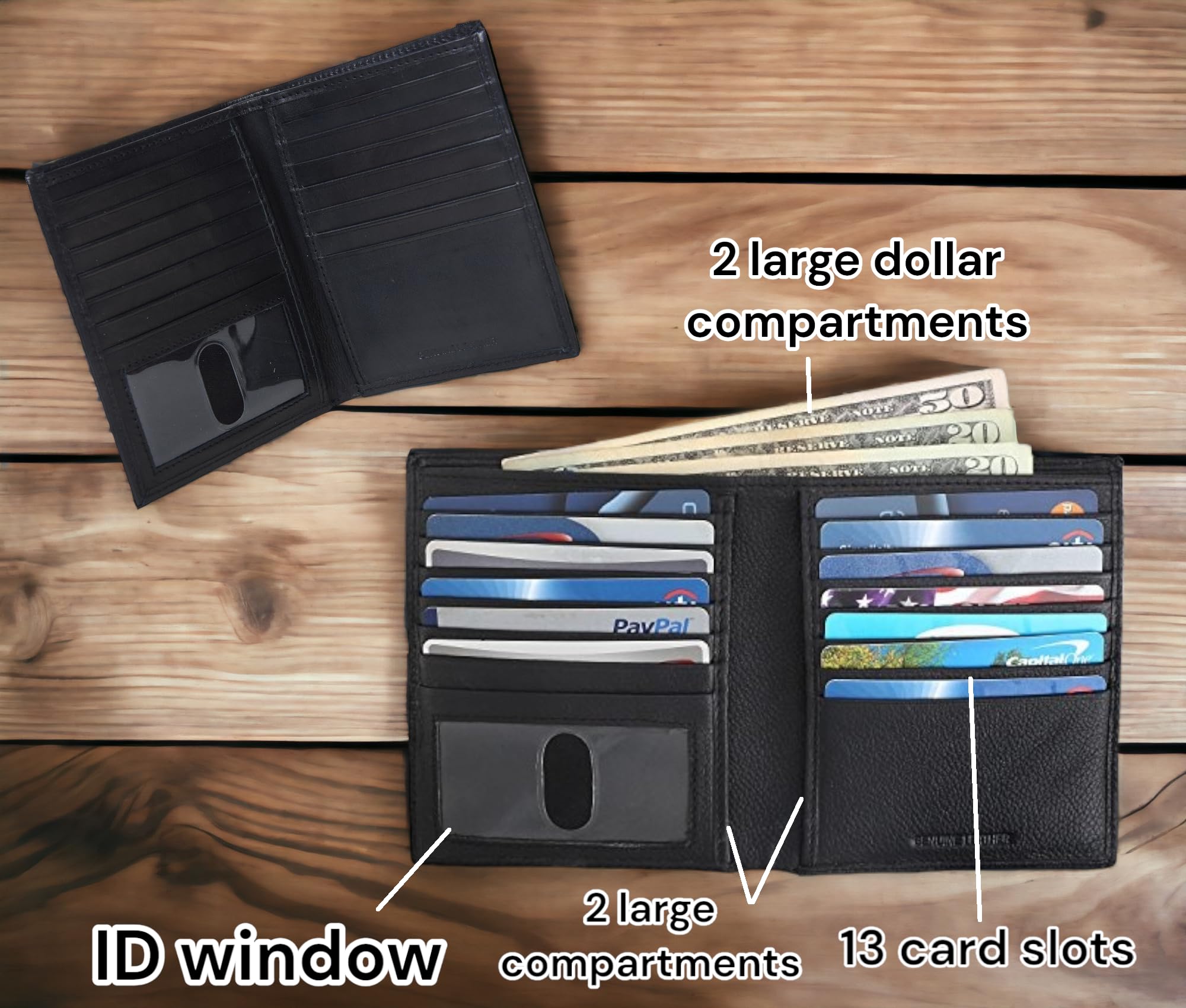F&L CLASSIC RFID Blocking Mens Leather Bi-Fold Big Hipster Wallet, 13 credit card slots,Black…