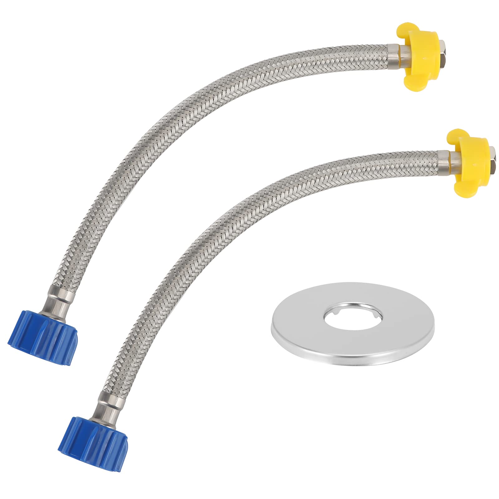 Klabb Flexible Toilet Water Supply Line 12inch,Stainless Steel Braided Hose With 3/8 Female Compression Thread x 7/8 Female Ballcock Thread,2pack
