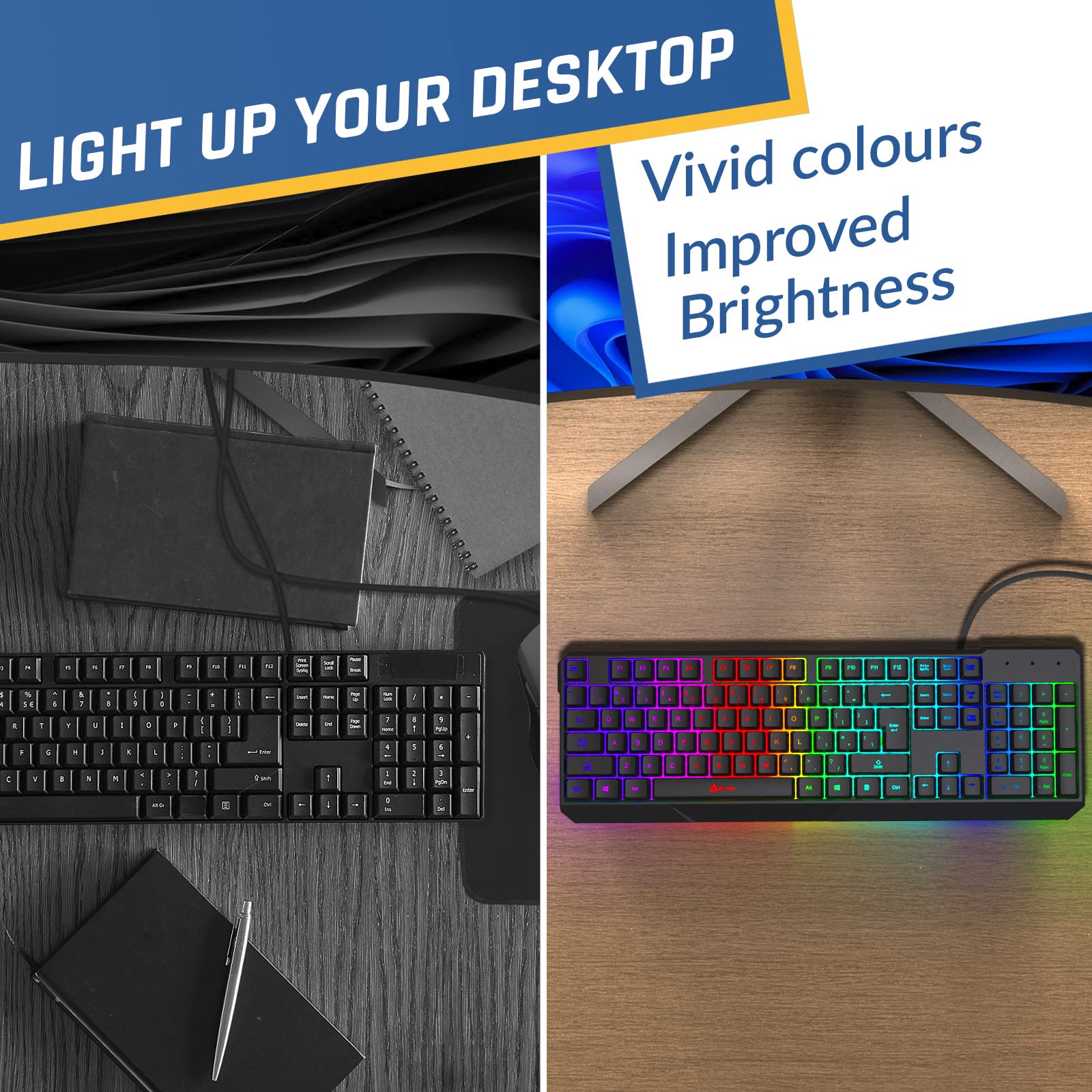 KLIM Chroma Gaming Keyboard Wired USB Durable Ergonomic Waterproof Silent and Protect Blue Light Blocking Glasses Reduce Eye Strain and Fatigue Bundle