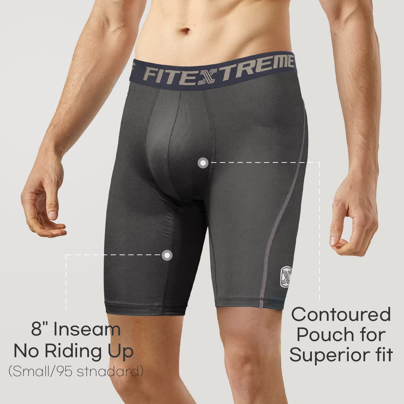 FITEXTREME Men's Compression Shorts 3 Pack, Cool Dry Mesh, Running Workout Athletic/Dark Gray M