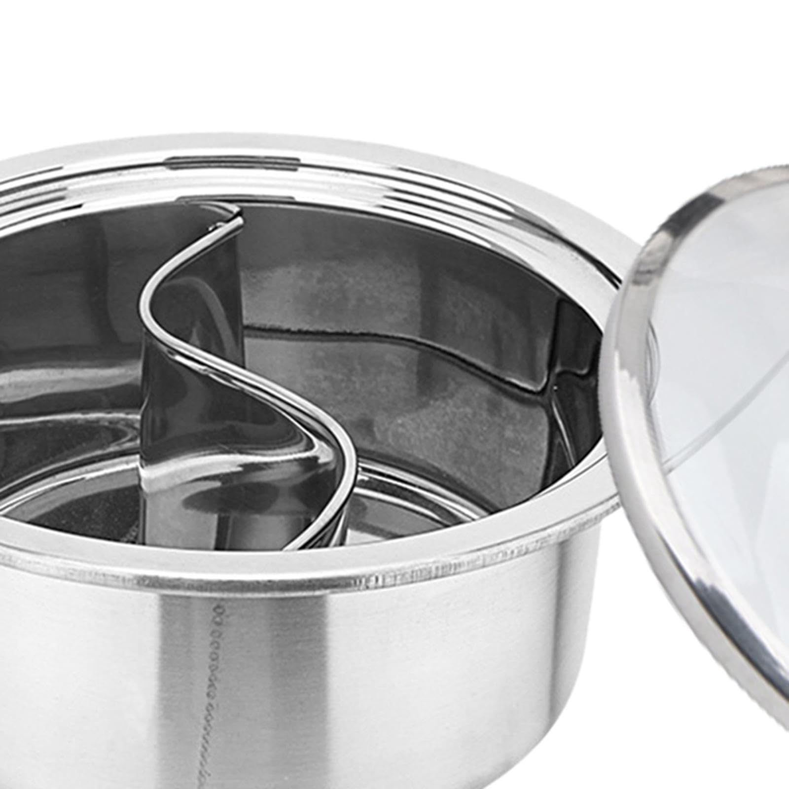 KLKCMS Hot Pot with Divider Chinese Dual Sided Pot Multipurpose Hot Burner Cooking Pot Cookware for Travel Restaurant Household Home, 18cm with lid