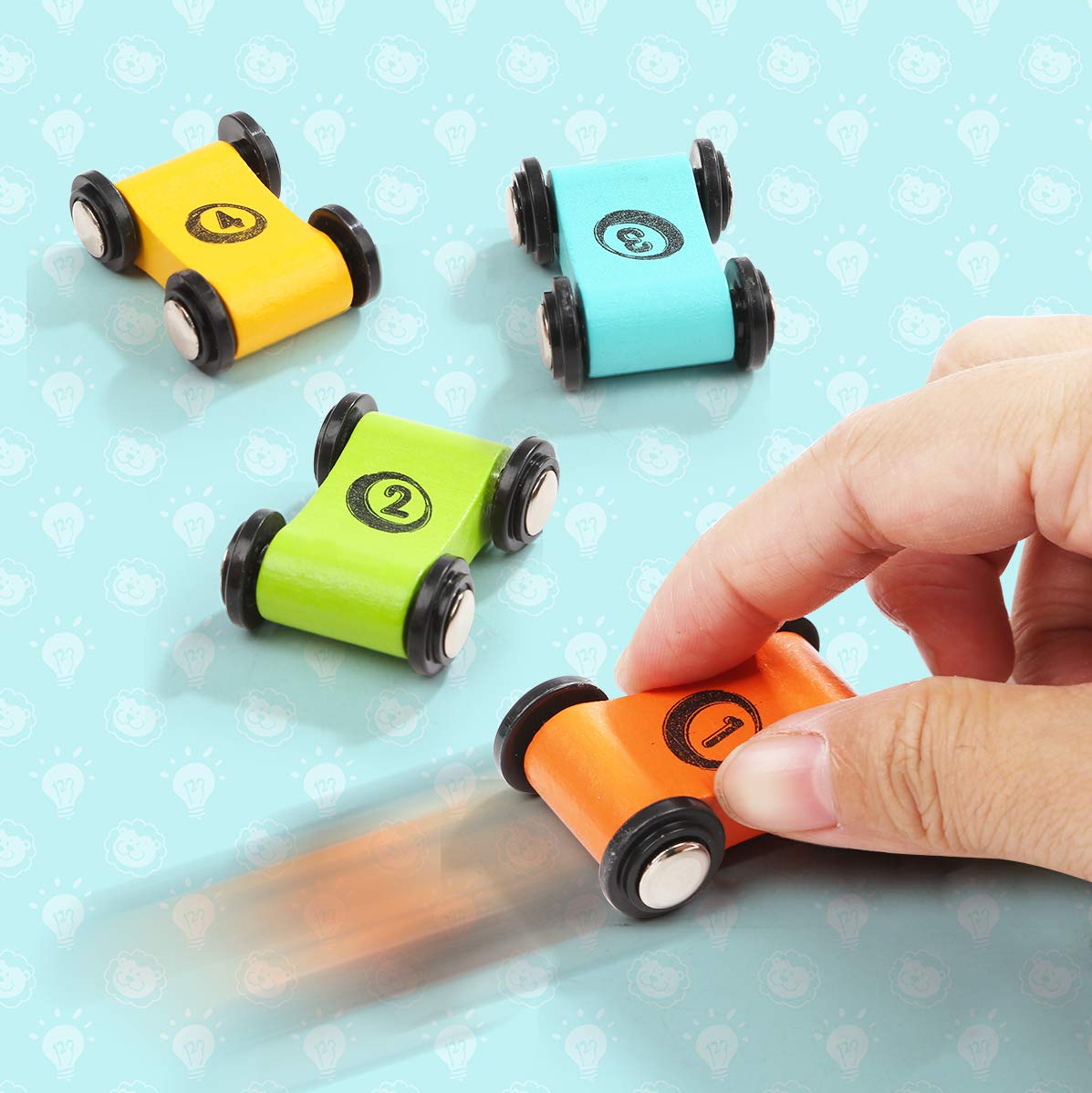 TOP BRIGHT Wooden Car Ramp Race Track Toy Toddler Car Playset Replacement Cars 12 Pack