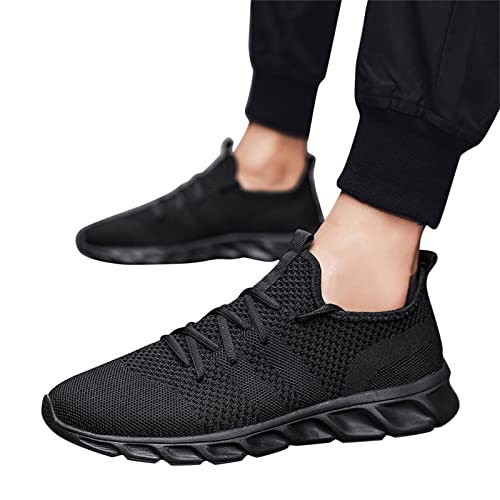 FASDNENDYS Men Solid Color Mesh Lace Up Casual Shoes Comfortable Breathable Soft Sole Mens Sneaker Slippers Size 9 Black