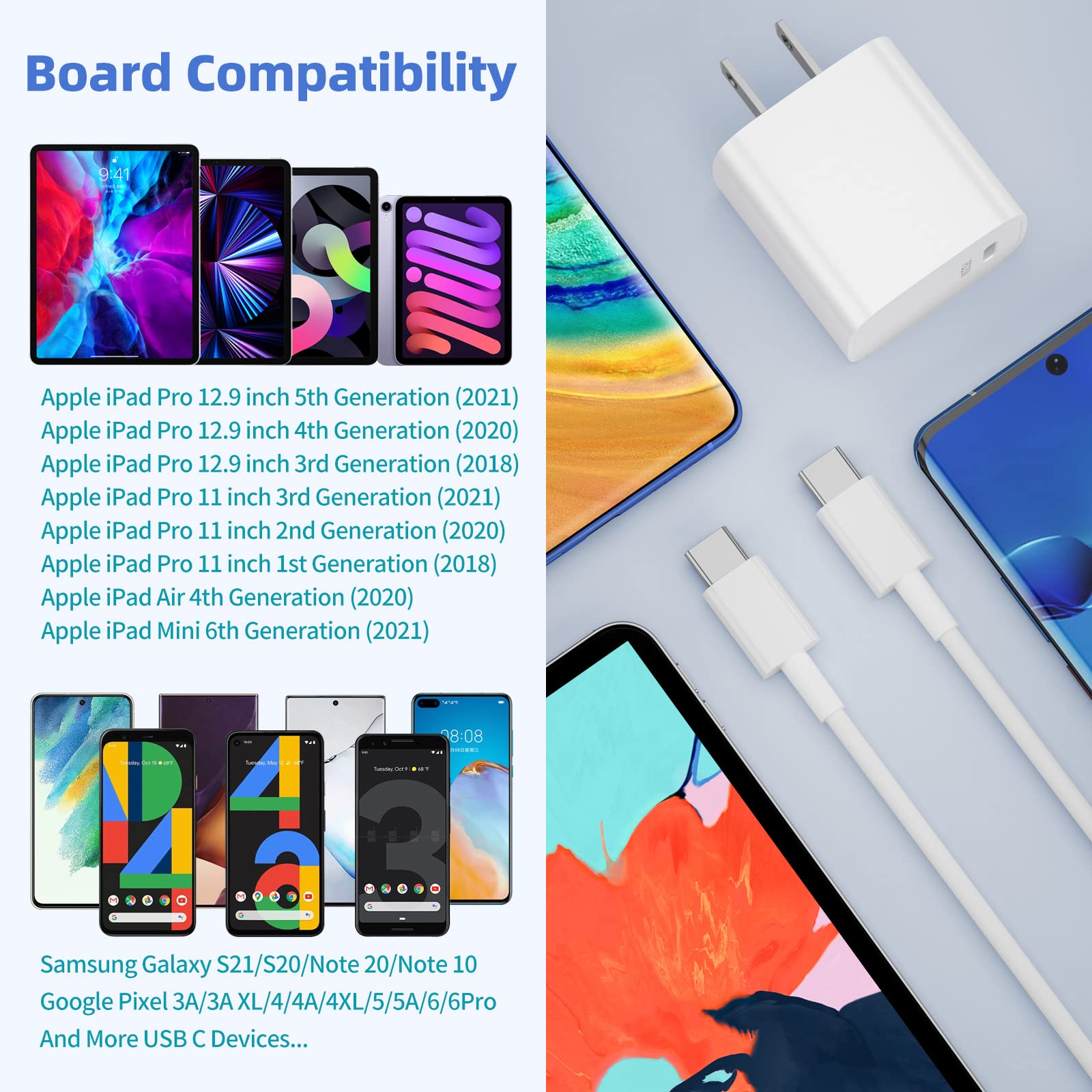 HanCenDa iPhone 15 Pro Max Charger Fast Charging, 20W USB C iPhone Fast Charger Block with 10FT Long USB C Fast Charging Cable for iPhone 15 Pro Max/15 Pro/15/Plus, iPad Pro 12.9/11, 2Pack