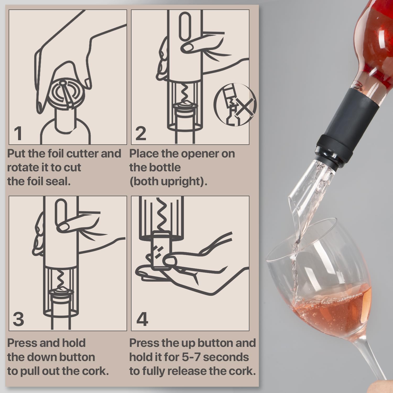 HotFrost Electric Wine Opener – Wine Bottle Opener Kit with Foil Cutter, Wine Aerator, Vacuum Stopper – Rechargeable Corkscrew Wine Opener – Cordless Automatic Wine Opener – Birthday Wine Gift Set