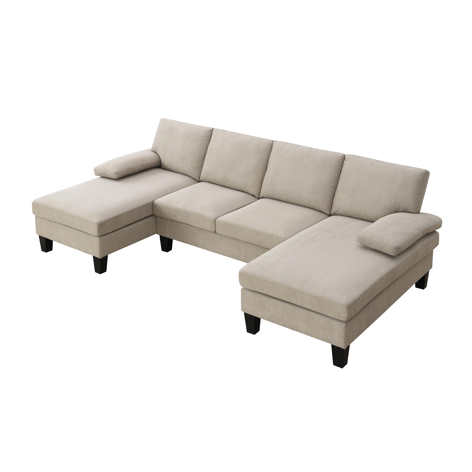 LULUTONG U-Shape Convertible Sectional Sofa Couch 4 Seat Sofa Set for Living Room Modern Chenille Fabric Modular Sofa Sleeper with Double Chaise (Beige)