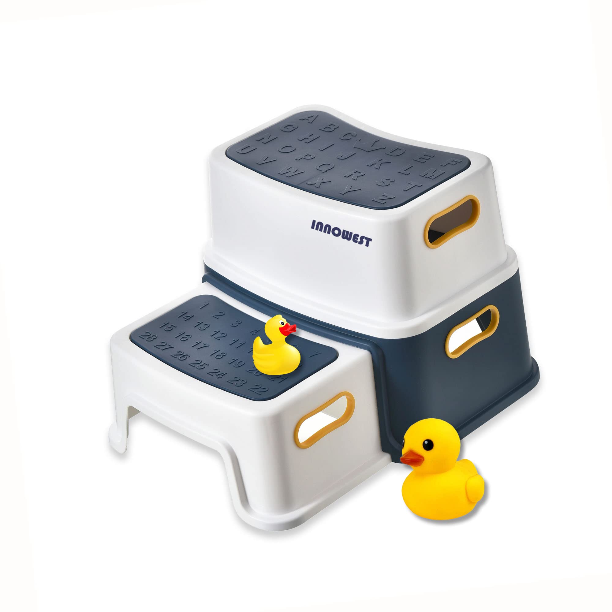 INNOWEST 2 Step Stool for Kids, Anti-Slip Sturdy Toddler Two Step Stool for Toilet Potty Training, Bathroom,Kitchen, Slip Resistant,Stools for Safety Dual Height & Wide Two Step (Blue)