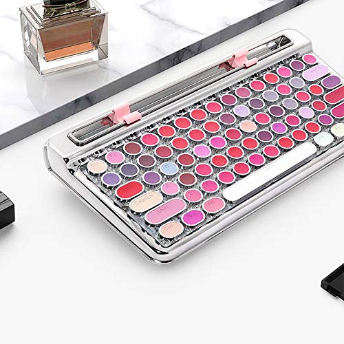 GOWENIC Gaming Keyboard Punk Keyboard Portable Bluetooth Wireless Keyboard 76 Keys Mechanical Computer Keyboard with Rounded Keycaps, LED Monochrome Backlight, Blue Switch (Silver‑Lipstick Style)