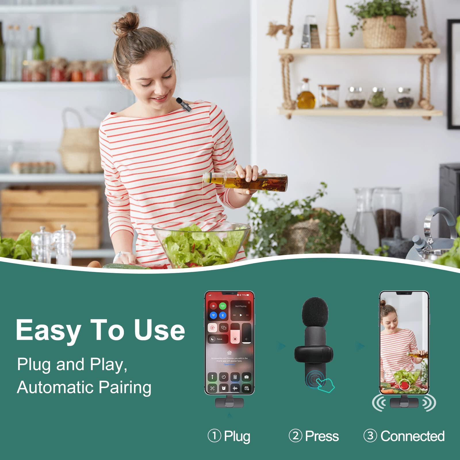 Epoya 2 Pack Wireless Lavalier Lapel Microphone for iPhone iPad,Wireless Microphones,Plug-Play Wireless Mic for iPhone Recording,Live Stream,YouTube,Facebook,TikTok