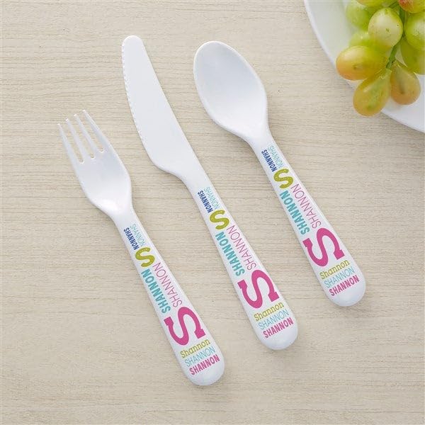 Personalization Universe Repeating Name Personalized Kids 3pc Utensil Set