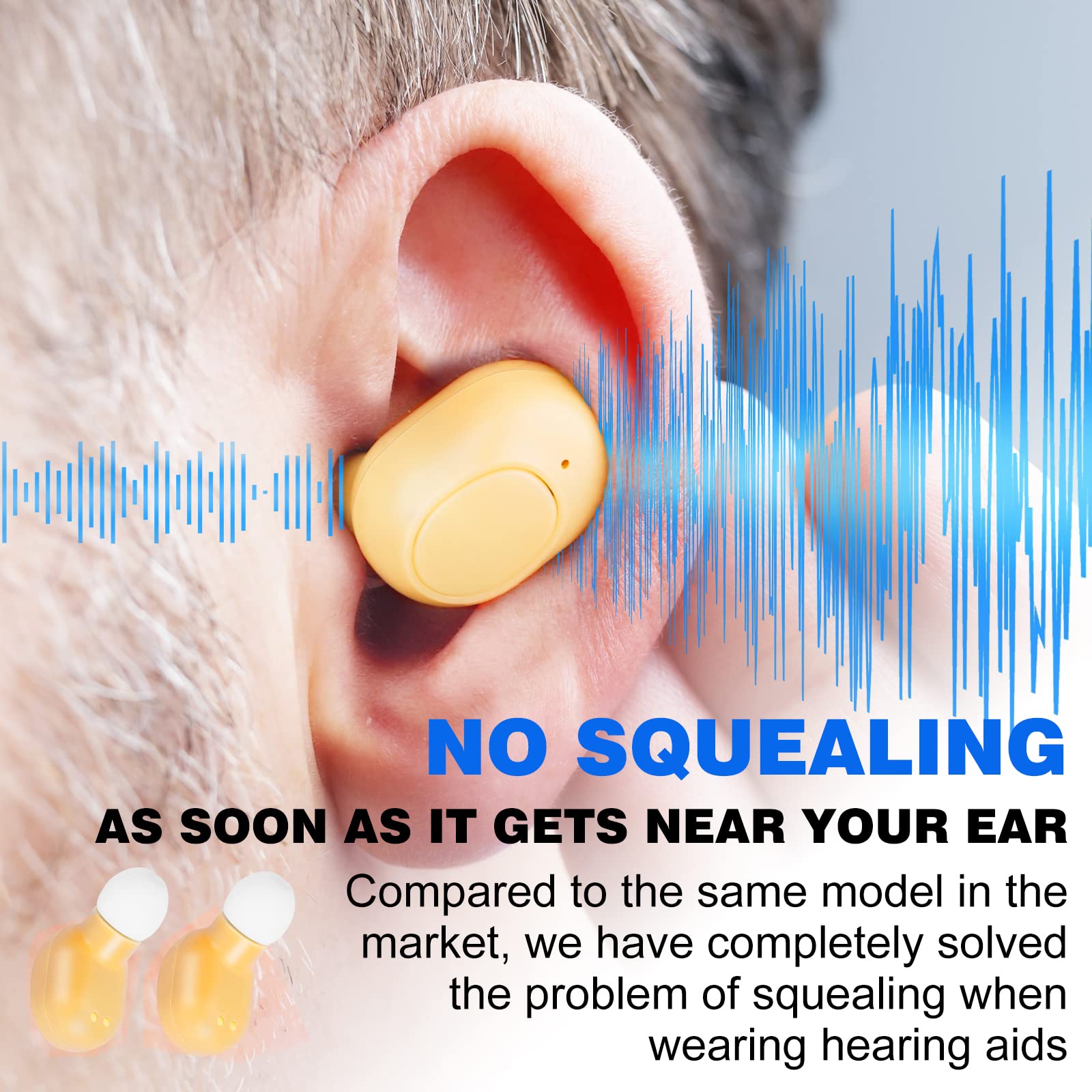Hearing Aids, Mini Hearing Amplifiers for Adults with Noise Cancelling, Rechargeable Hearing Aid for Seniors Into Ear No Squealing Hearing Assist Device with LED Power Display