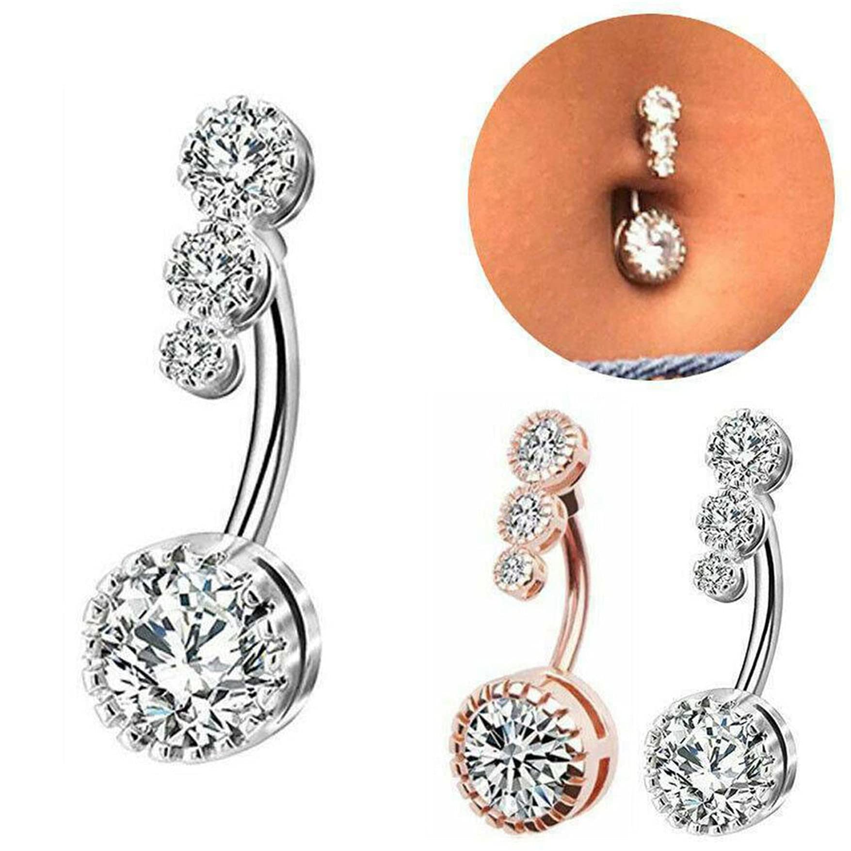 FENGGUO Surgical Steel Dangle Belly Button Rings, Clear Navel Rings Belly Rings Belly Piercing for Women Belly Piercing(Gold)