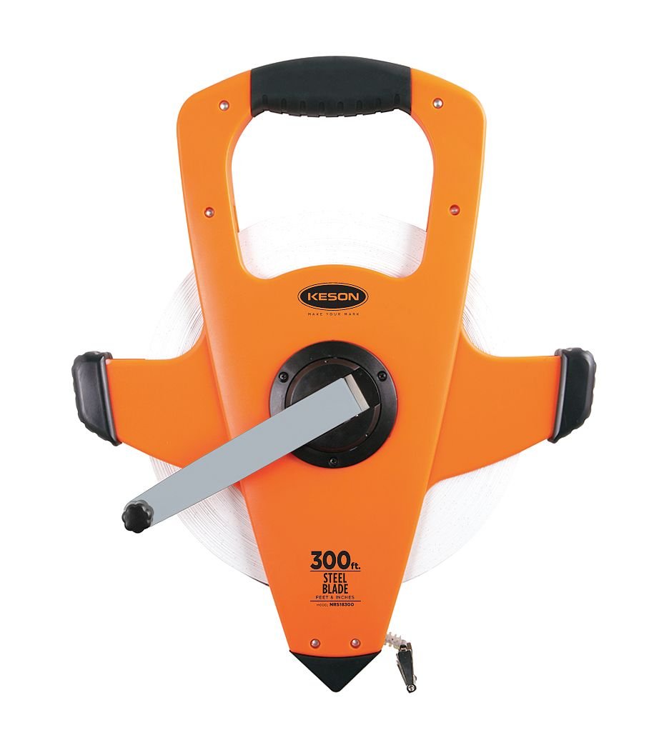 Keson NRS18300 Nylon-Reinforced Steel Blade Tape Measure, Speed Rewind (Graduations: ft., in. 1/8), 300-Foot , White