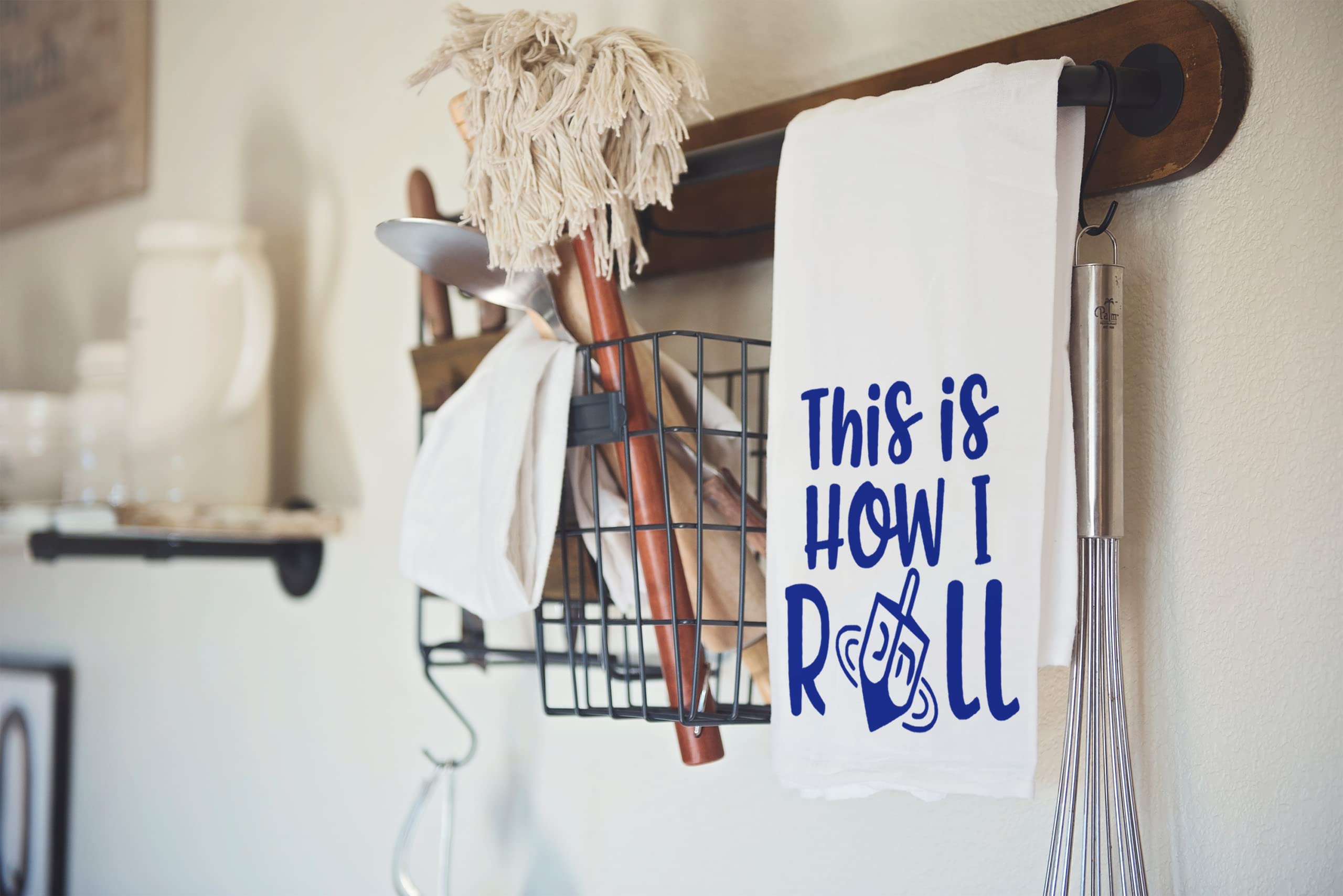 Funny Jewish Holiday Kitchen Towel, This is How I Roll, Dreidel Pun Hanukkah Jewish Holiday Gift for Housewarming or Hostess, Handmade Dish Towel (This is How I Roll)