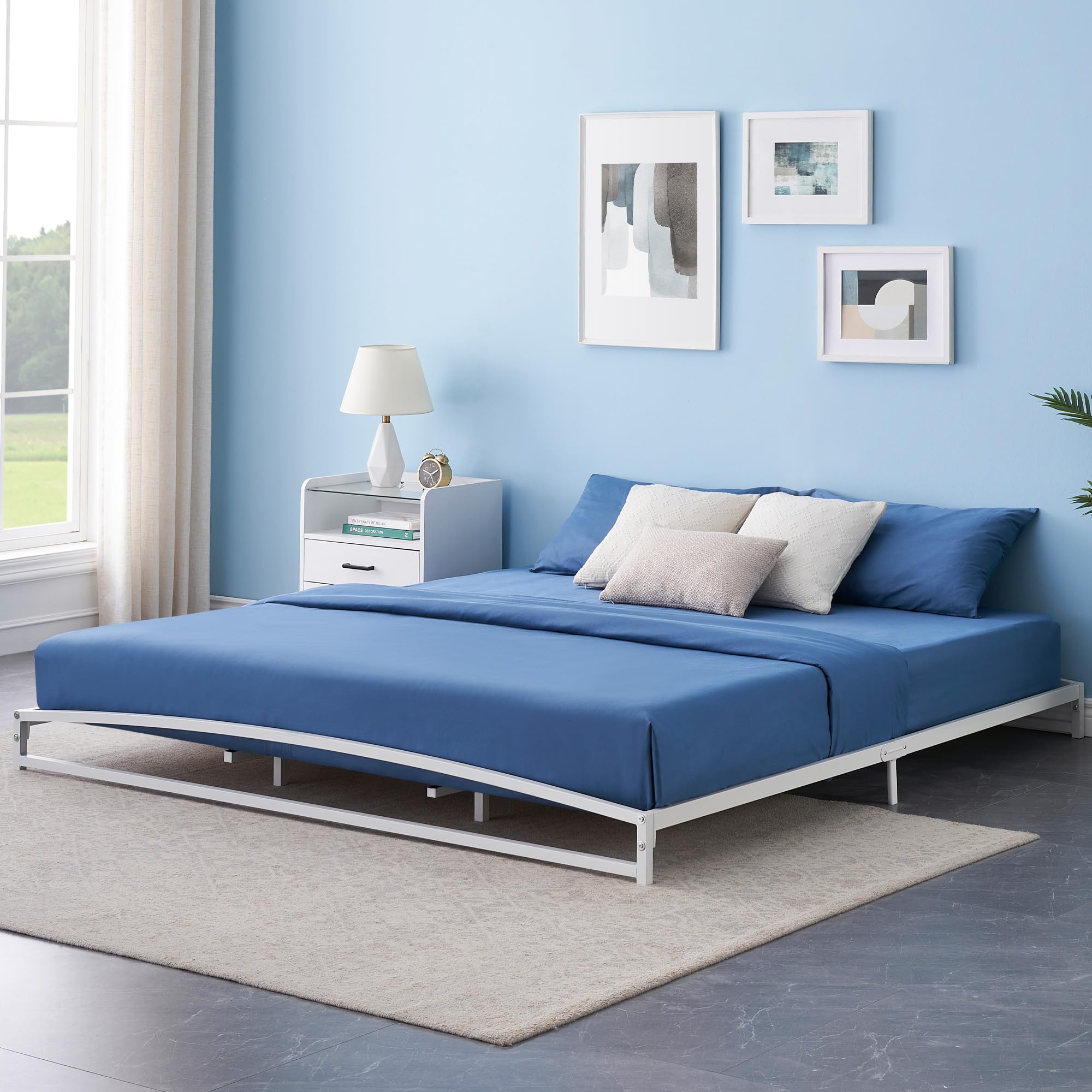 IDEALHOUSE Low Profile King Bed Frame, 10 Inch Heavy Duty Metal King Size Platform Bed Frame, Mattress Foundation with Steel Slat Support, No Box Spring Needed, Easy Assembly, Black