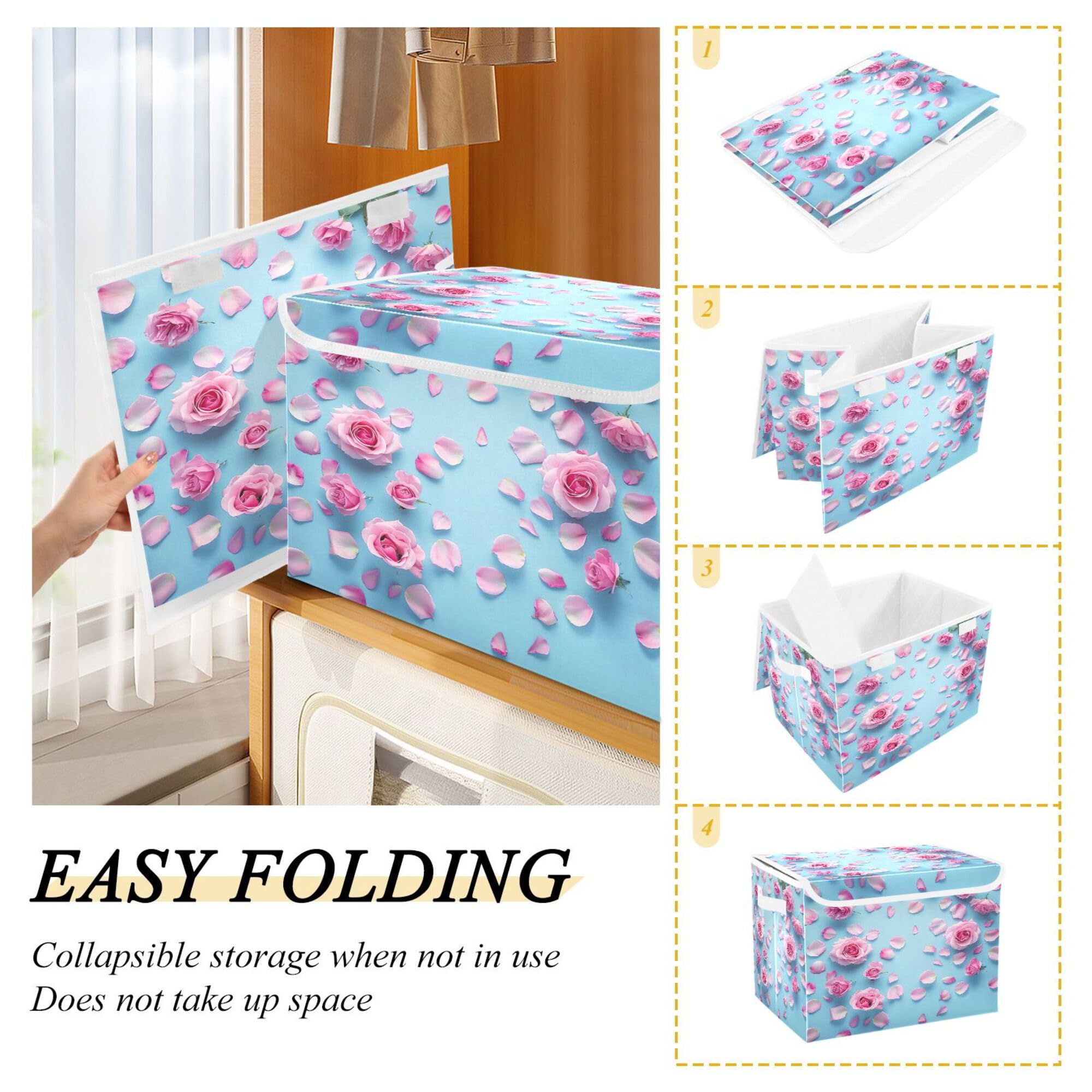 Hzwxjrlf Foldable Storage Box, Storage Bins with Lids, Storage Boxes with Handles, Storage Boxes For Clothing, Storage Bins For Homes and Offices (Beautiful Roses)