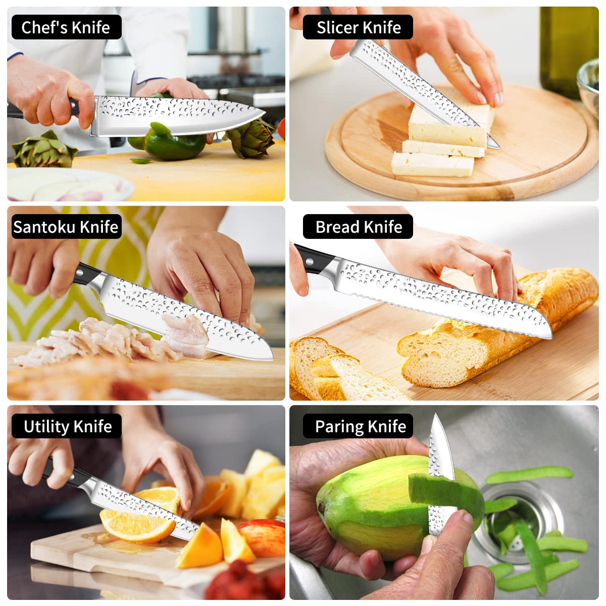 Knife Set for Kitchen with Block, 35Pcs High Carbon Stainless Steel Chef Knife Set Kitchen Knife Set and Silicone Kitchen Utensils Set, Knife Sharpener Rod Scissors Knives Set Ultra Sharp Easy-Grip