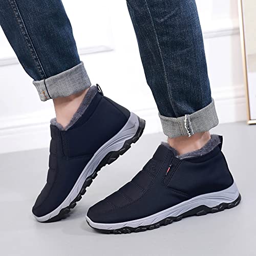 FASDNENDYS Winter Shoes with Fur Lined Warm Ankle Boots Mens Couple Boots Winter Flat Splashing Driving Boots Men Blue