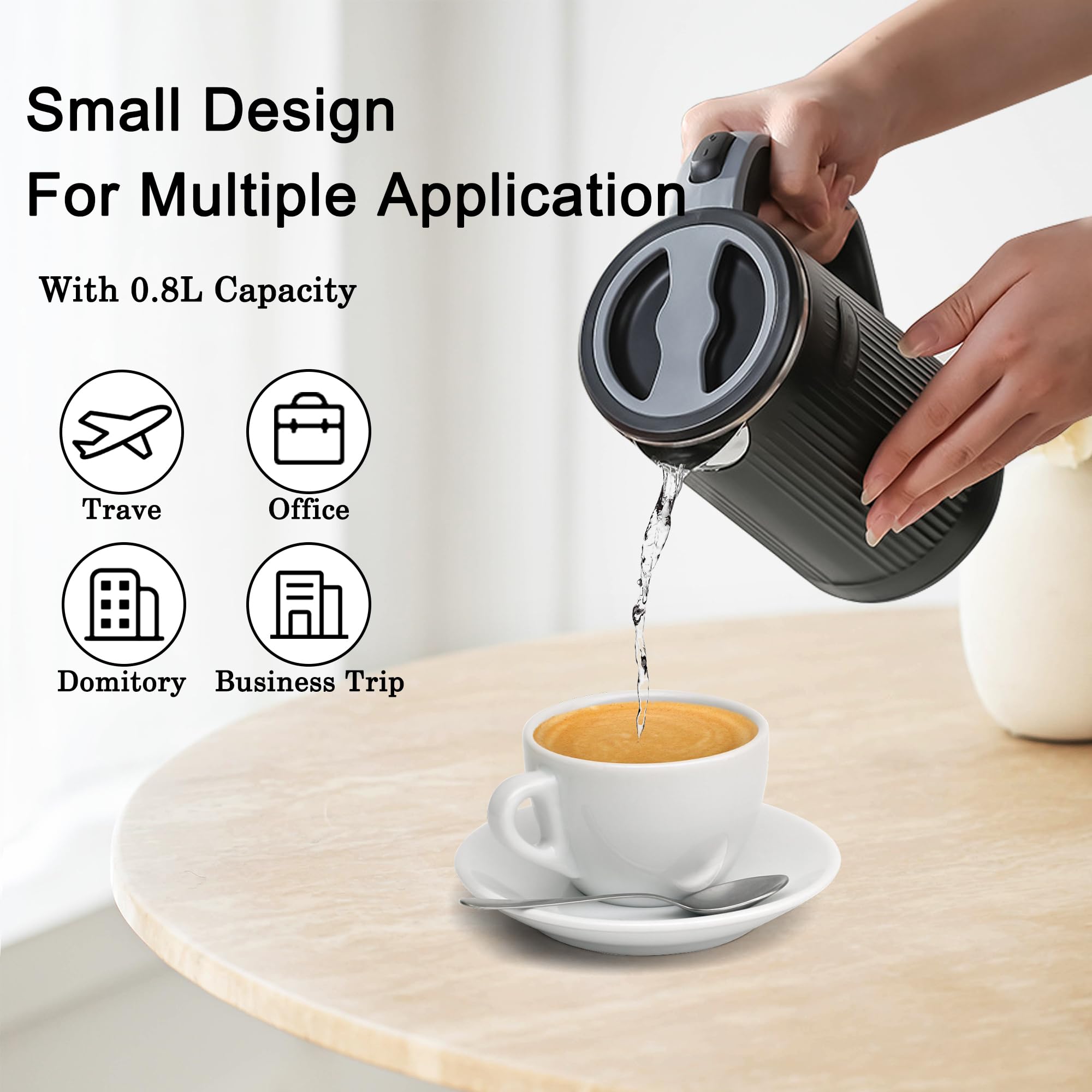 LumoShine Portable Espresso Machine Self Heating Portable Coffee Maker With 0.8L Small Electric Tea Kettle