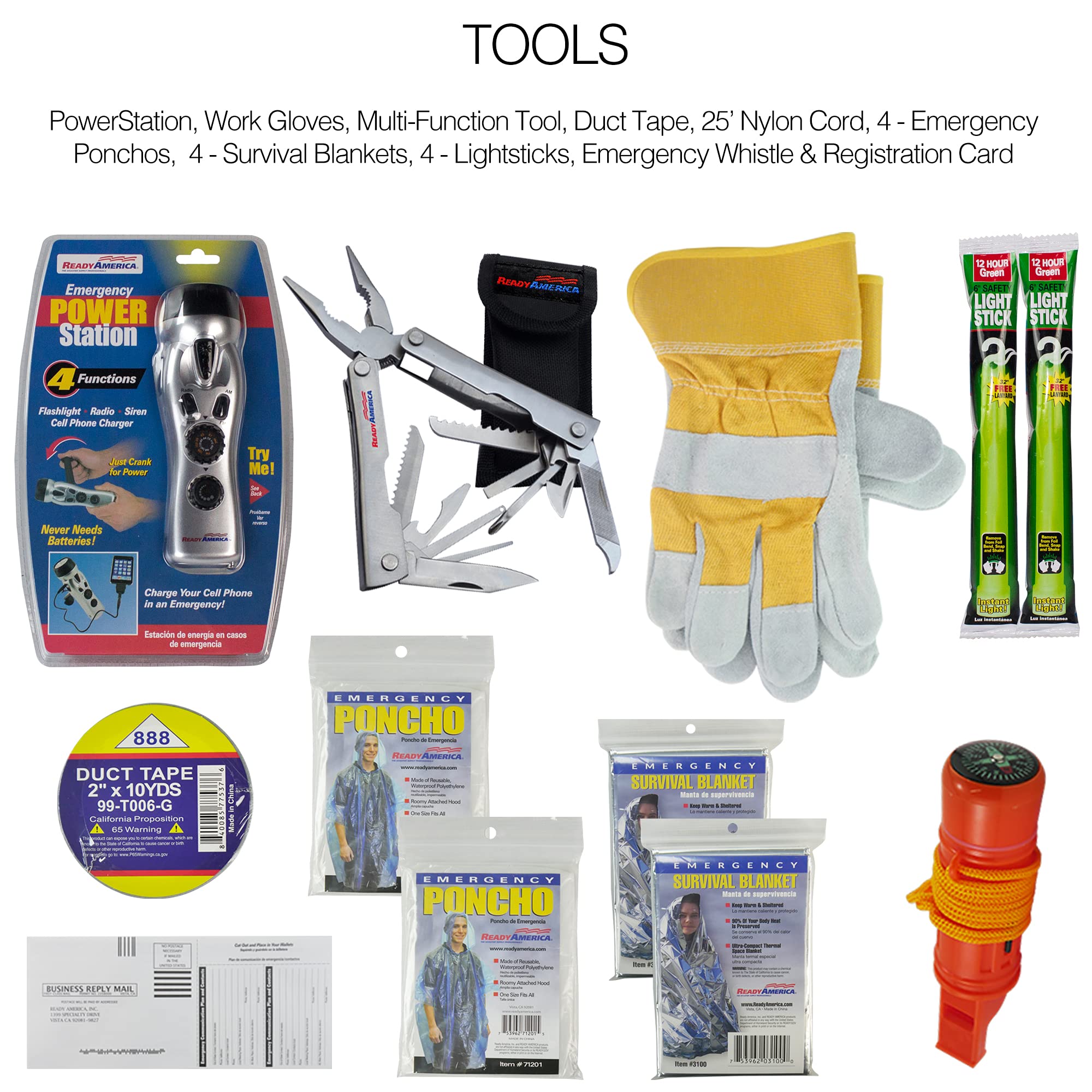 Ready America 72 Hour Deluxe Emergency Kit & Datrex Emergency Water Packet 4.227 oz - 3 Day/72 Hour Supply (18 Packs), White