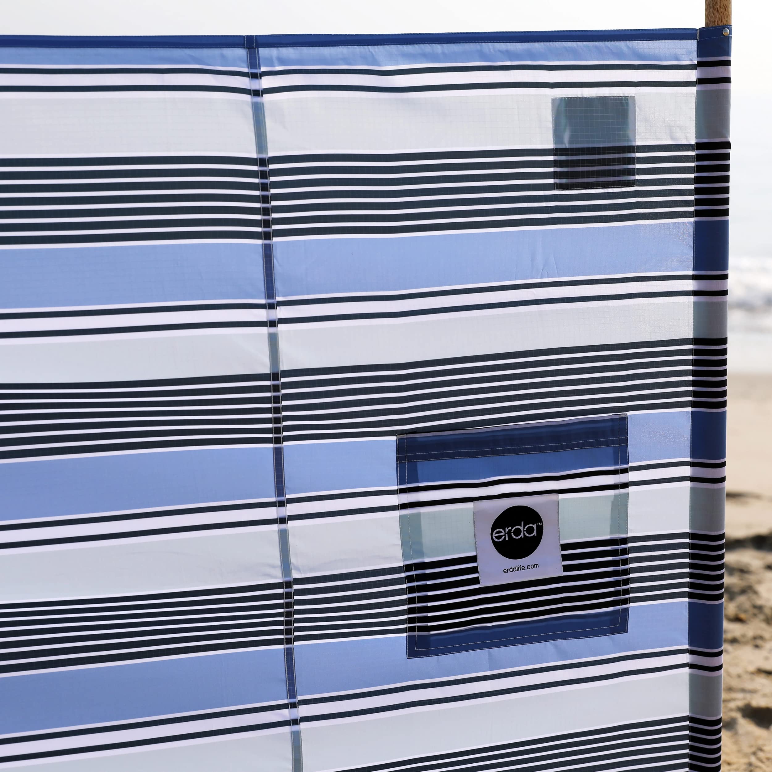 erda Surf Stripe Pro Beach Recycled Polyester Rip-Stop 20 ft Lightweight Windscreen, Privacy Screen, Wind Blocker, Free Matching Shoulder Bag
